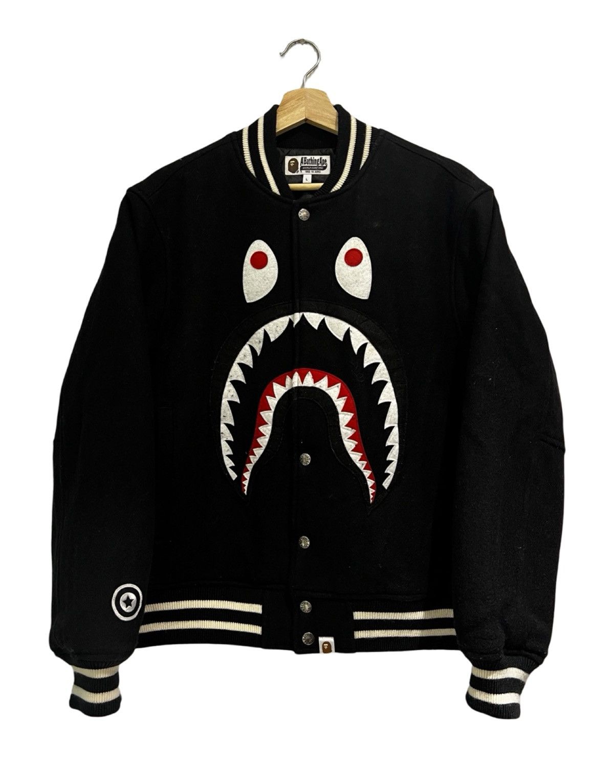 Bape A Bathing Ape Bape Shark Varsity Bomber Jacket | Grailed