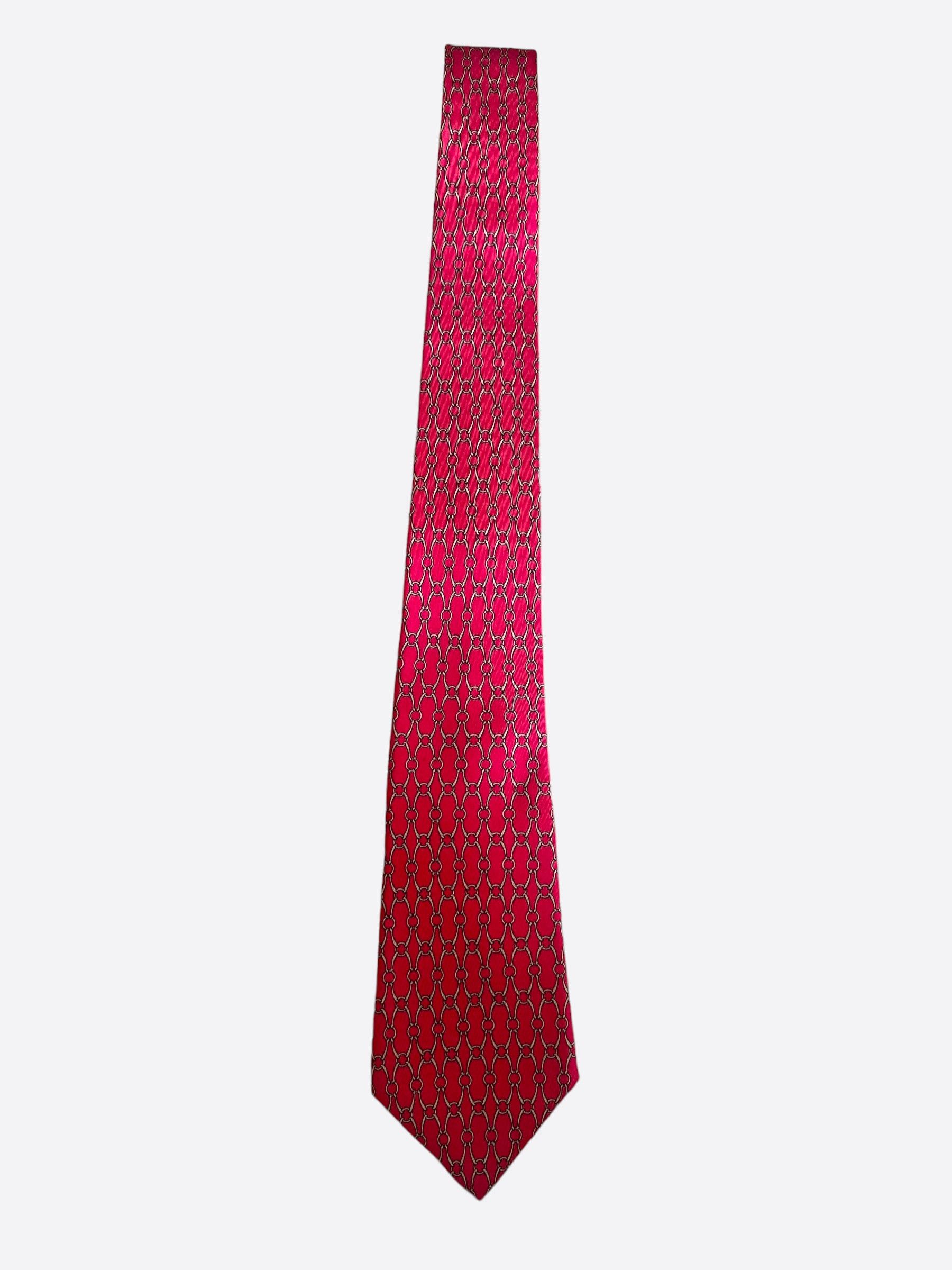 Hermes Hermes Red & Gold Chain Patterned Silk Tie | Grailed