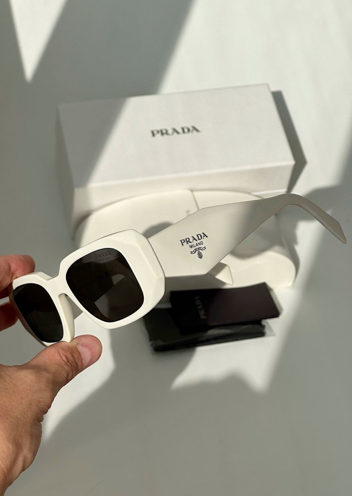 Prada × Streetwear × Vintage PRADA 2023 Runway Symbole White Sunglasses ...