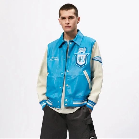 Rhude × Zara RHU x Zara Leather Varsity Jacket | Grailed