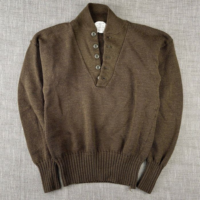 Vintage 80s Military Henley Button Sweater M-L Olive Drab Army Wool ...