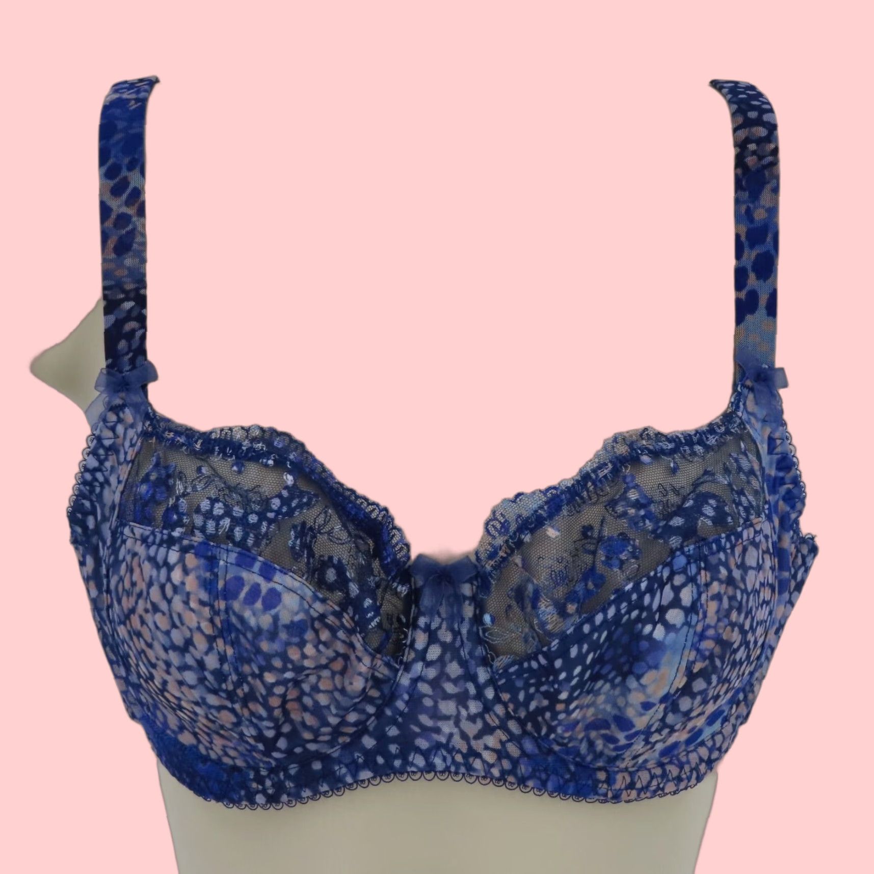 Vintage Fantasie 30DD Balconette Bra 115599 Navy Blue Embroidered ...