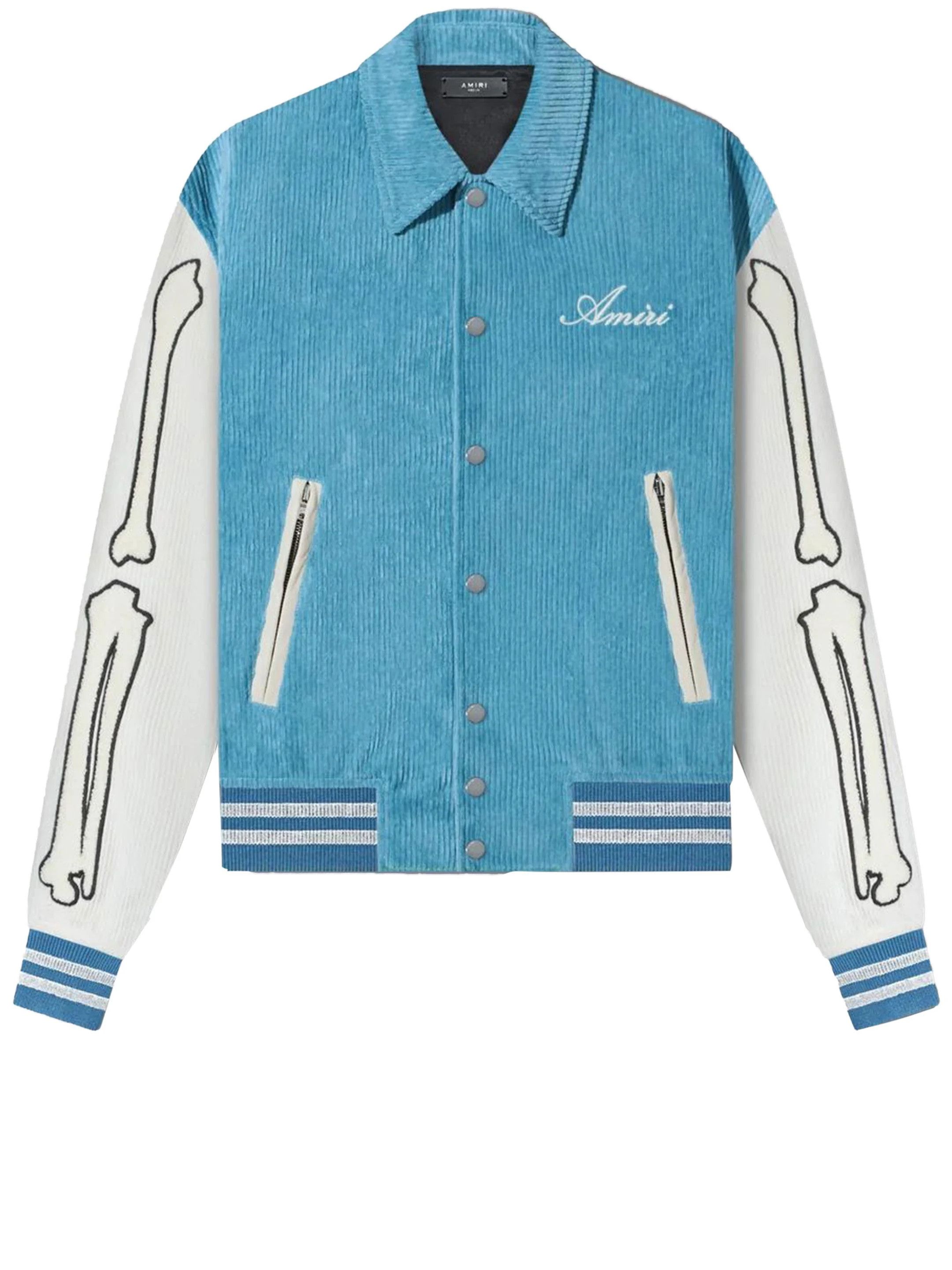 Amiri o1w1db11224 Bones Varsity Bomber Jacket in Blue/White | Grailed