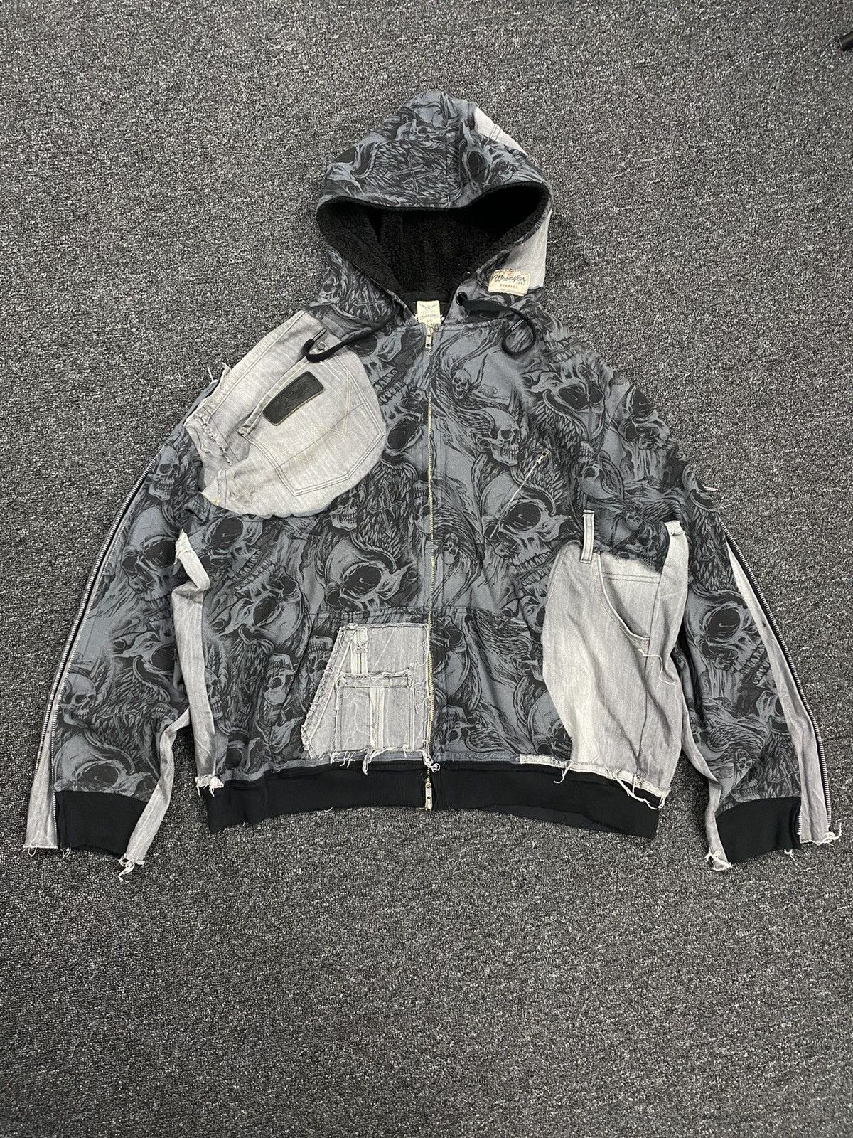 Designer Skull Hoodie Reworked with Wrangler Jeans | Grailed