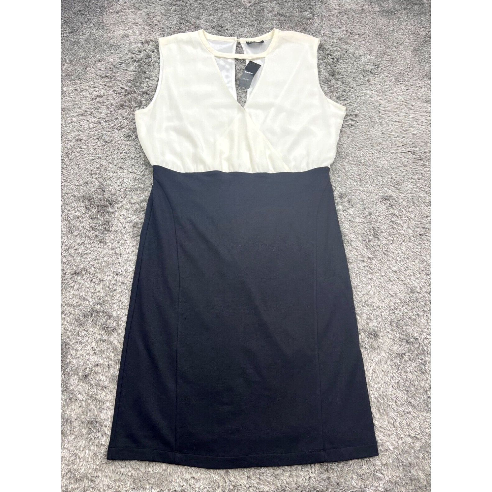 Bebe Bebe Dress Woman XL White Black Colorblock Preppy Career Midi ...