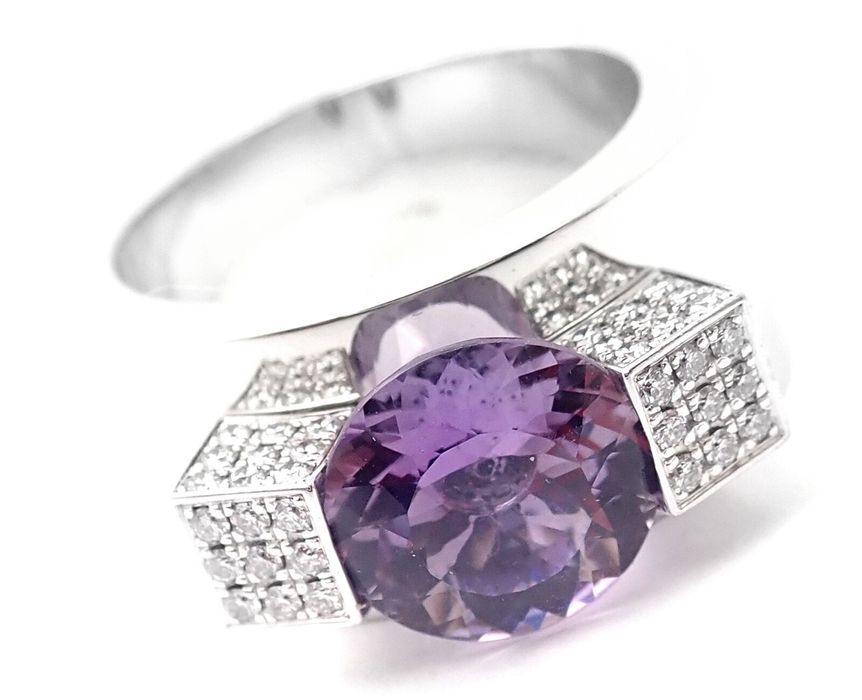 Chopard Chopard 18k White Gold Diamond Amethyst Wide Band Ring | Grailed