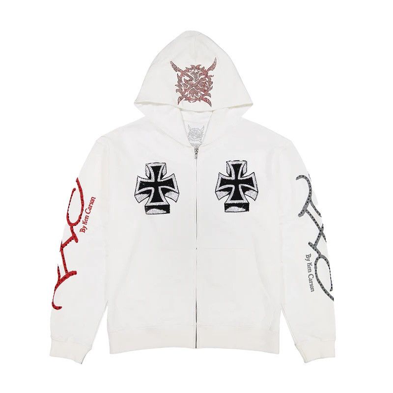 Ed Hardy × Ken Carson Ken Carson Ed Hardy Xman Rhinestone Zip Up Hoodie ...