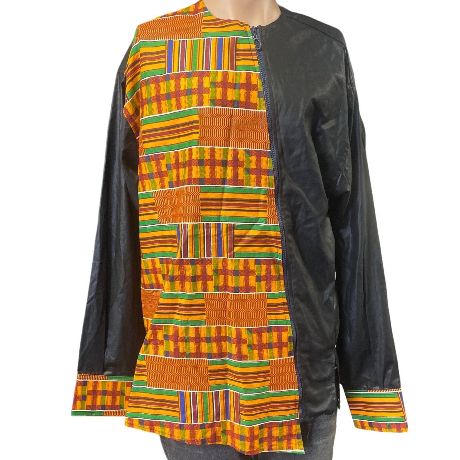 Other Marchal's Designs Men's Black and African Print Zipper up Sh ...