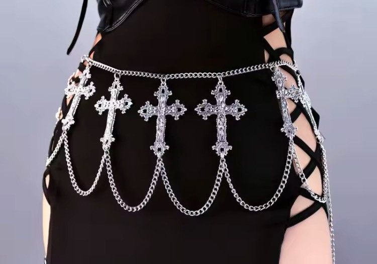 Chain × Cuban Link Chain × Streetwear cyberpunk Gothic Cross Waist ...