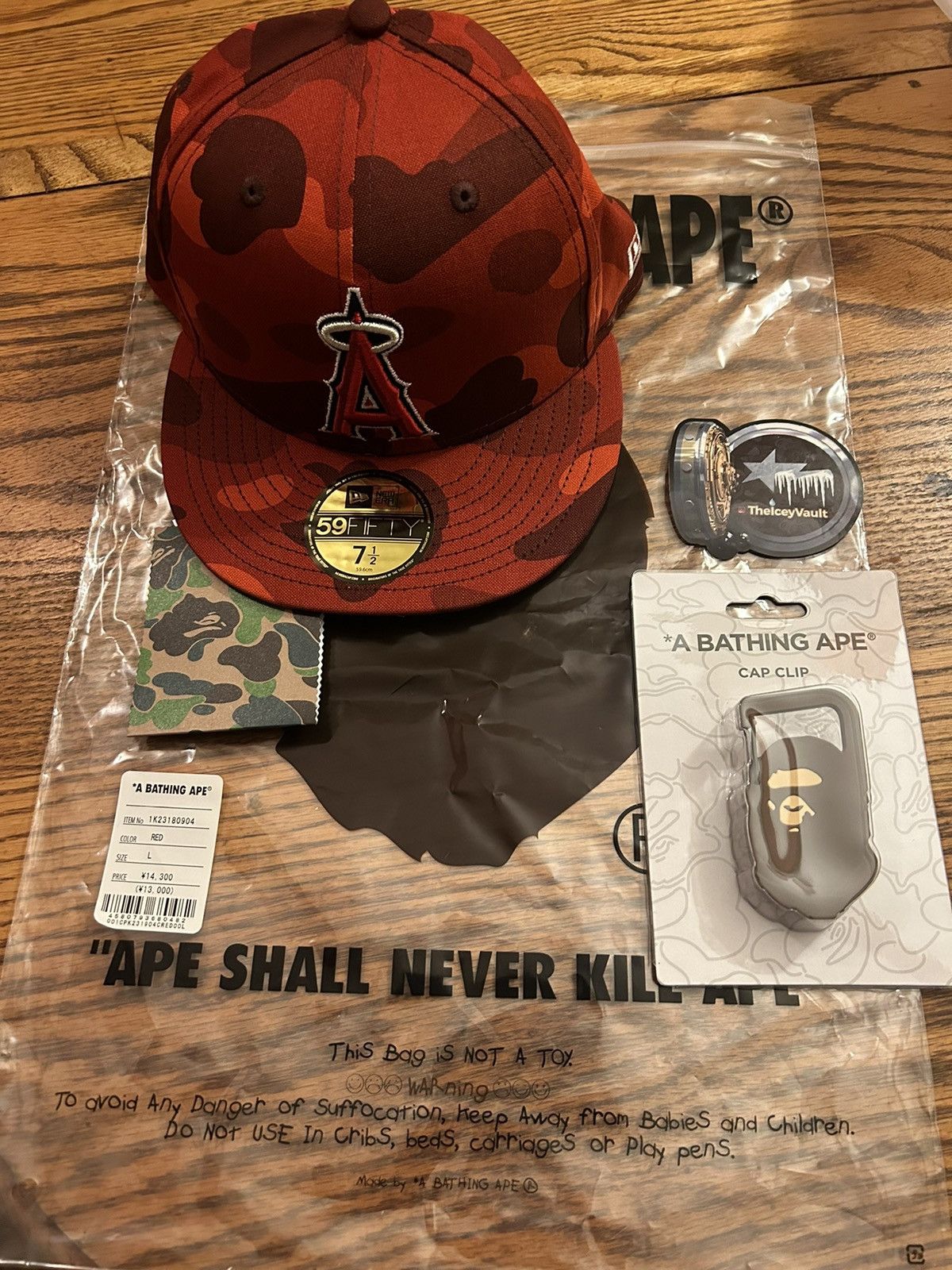 Bape × MLB × New Era Bape x MLB Red Camo LAA Fitted Hat | Grailed