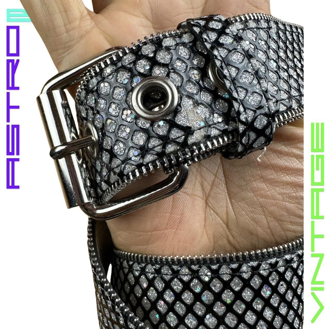 Other × Vintage HONEYCOMB FAUX LEATHER IRIDESCENT GLITTER BELT _ 34 ...