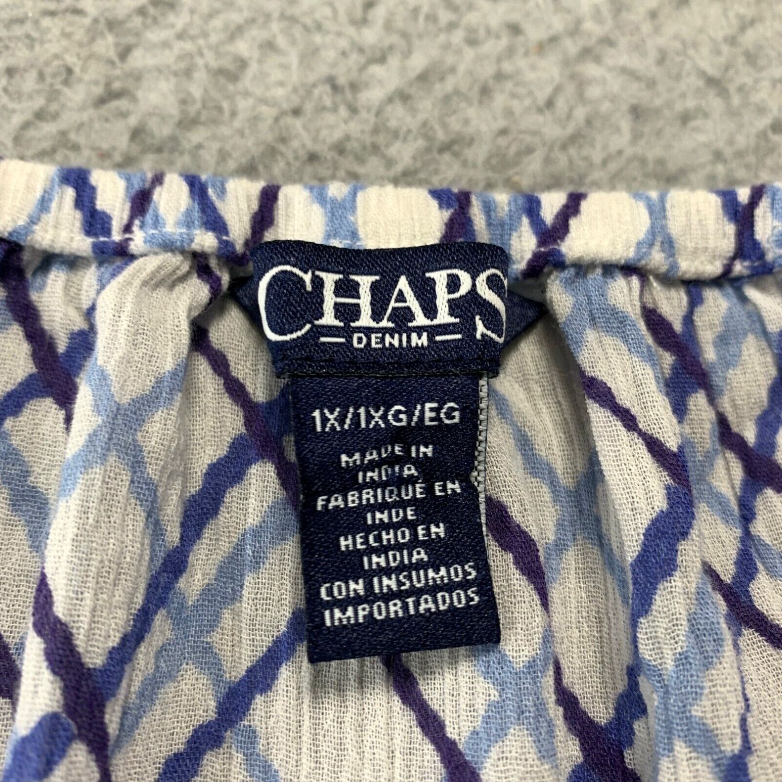 Chaps Chaps Blouse Womens 1x Top Plaid 3 4 Sleeve Sheer White Blue