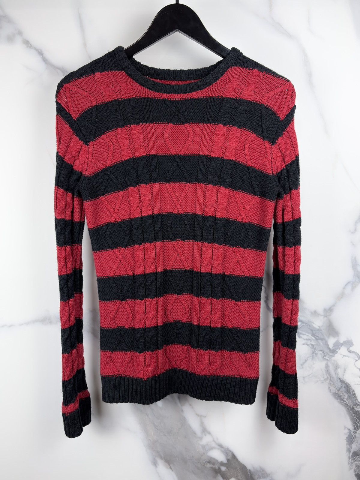 Number (N)ine Number (N)ine Cobain Striped Cable Knit Sweater Red | Grailed
