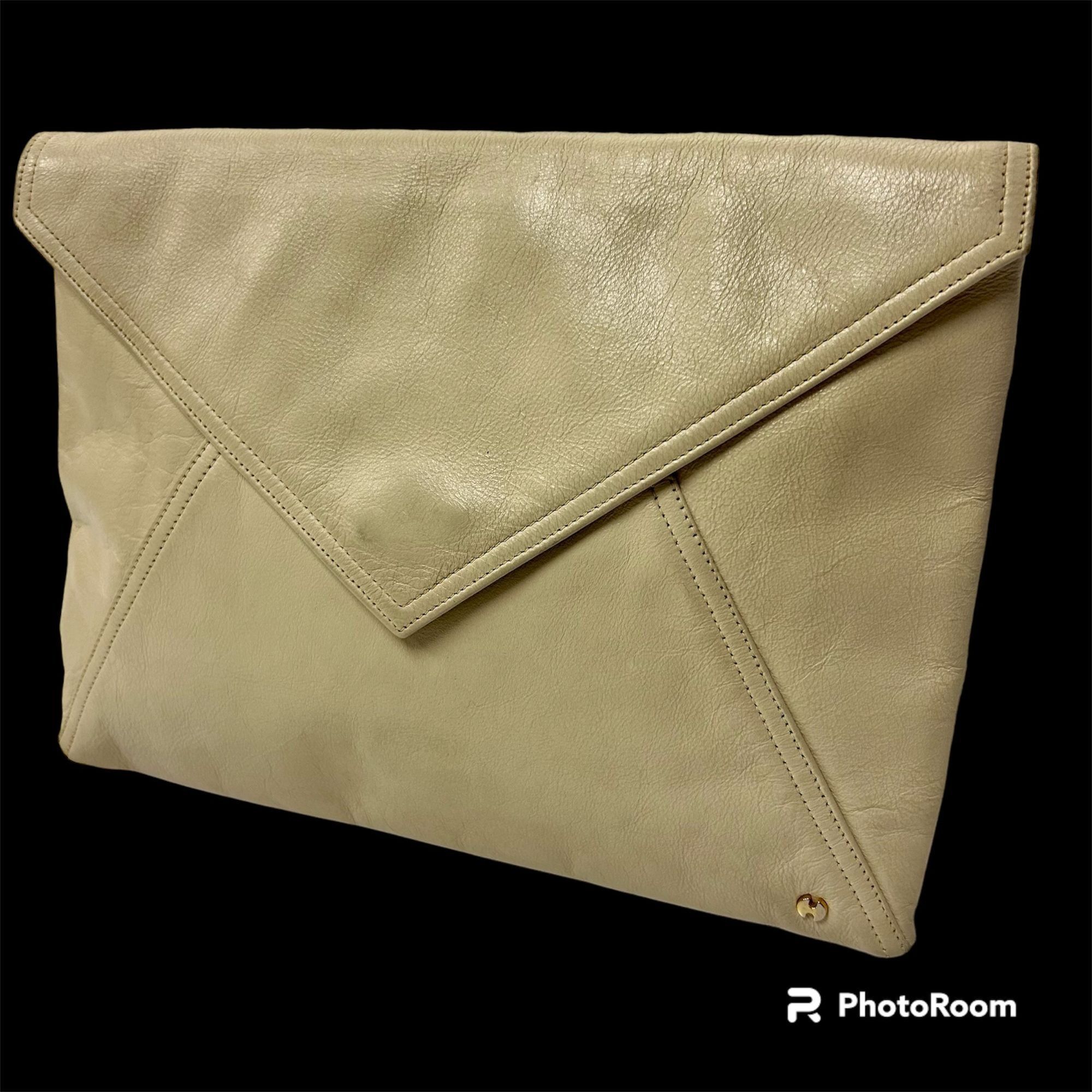 Halston 80's Halston BONE White Leather CLUTCH Golf Logo Handbag | Grailed