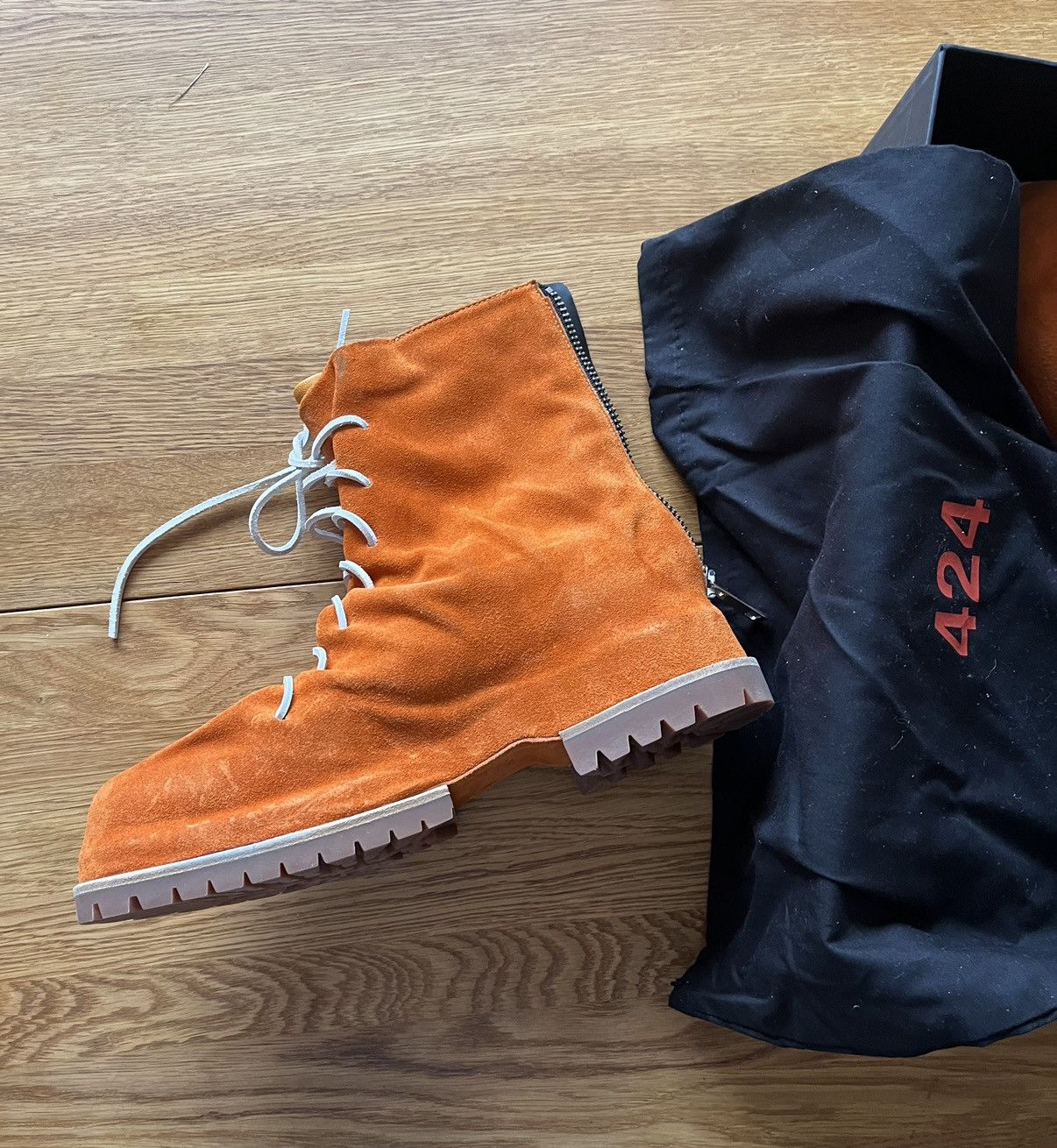 424 424 Wrapped Suede Leather Boots Orange | Grailed