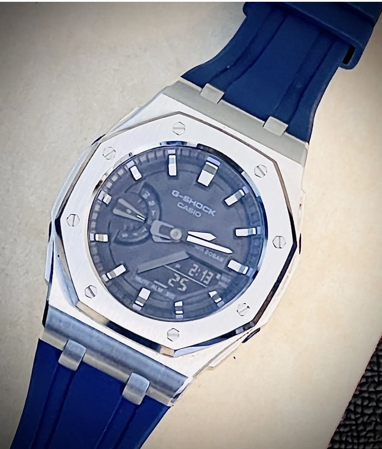 Casio G-SHOCK Mod with Silver Steel Case, Blue Strap, Blue Face | Grailed