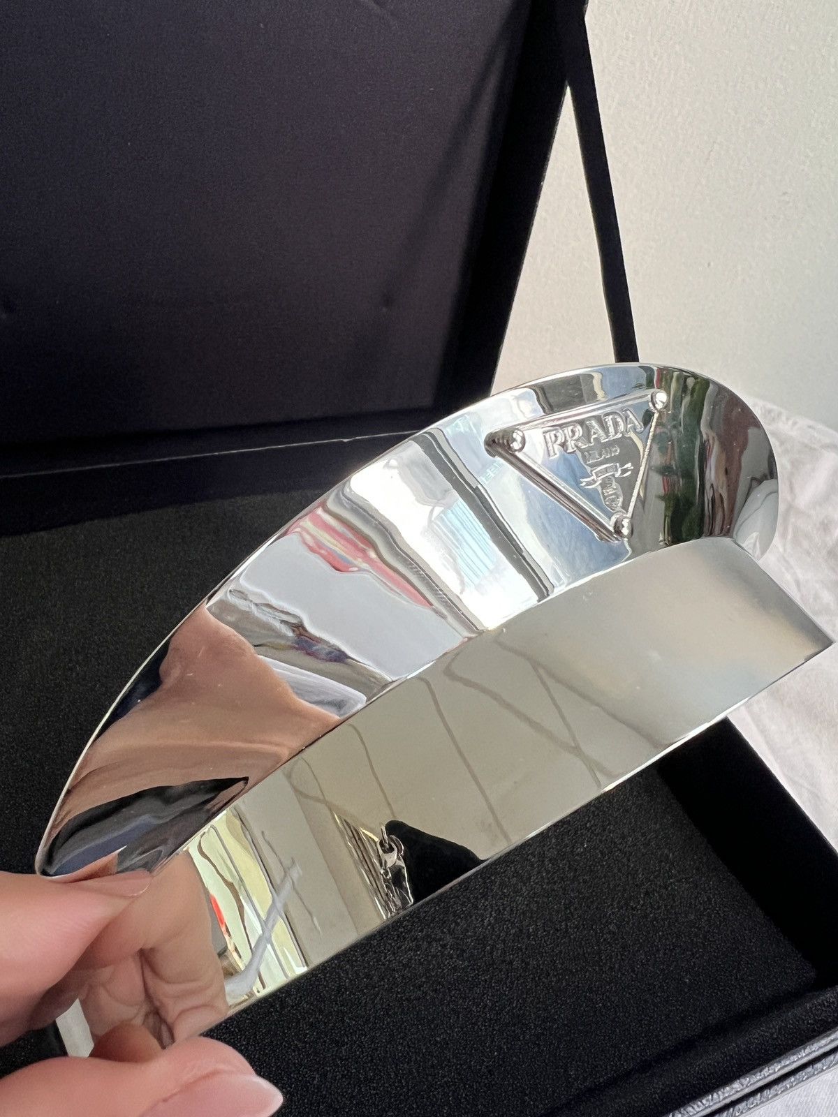 Prada 🔥Prada Runway triangle logo metal crown visor headband | Grailed