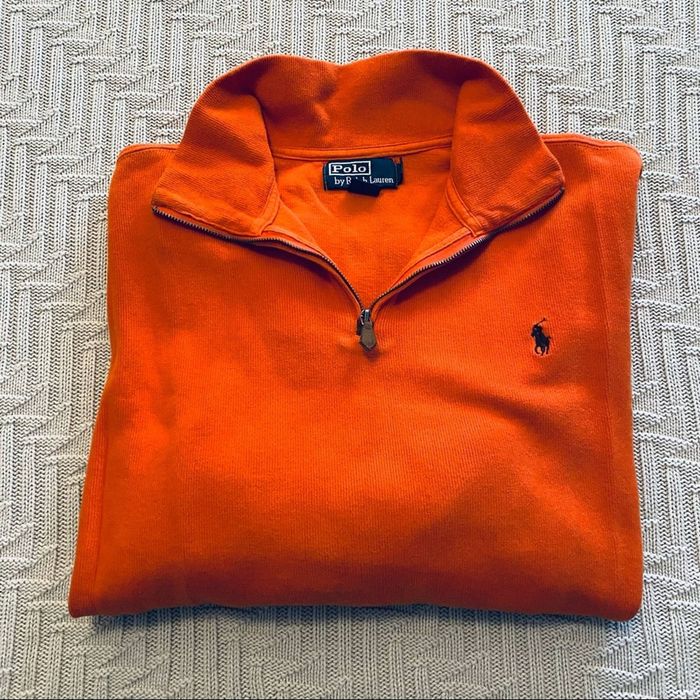 Polo Ralph Lauren Polo RL orange quarter zip cotton pullover | Grailed