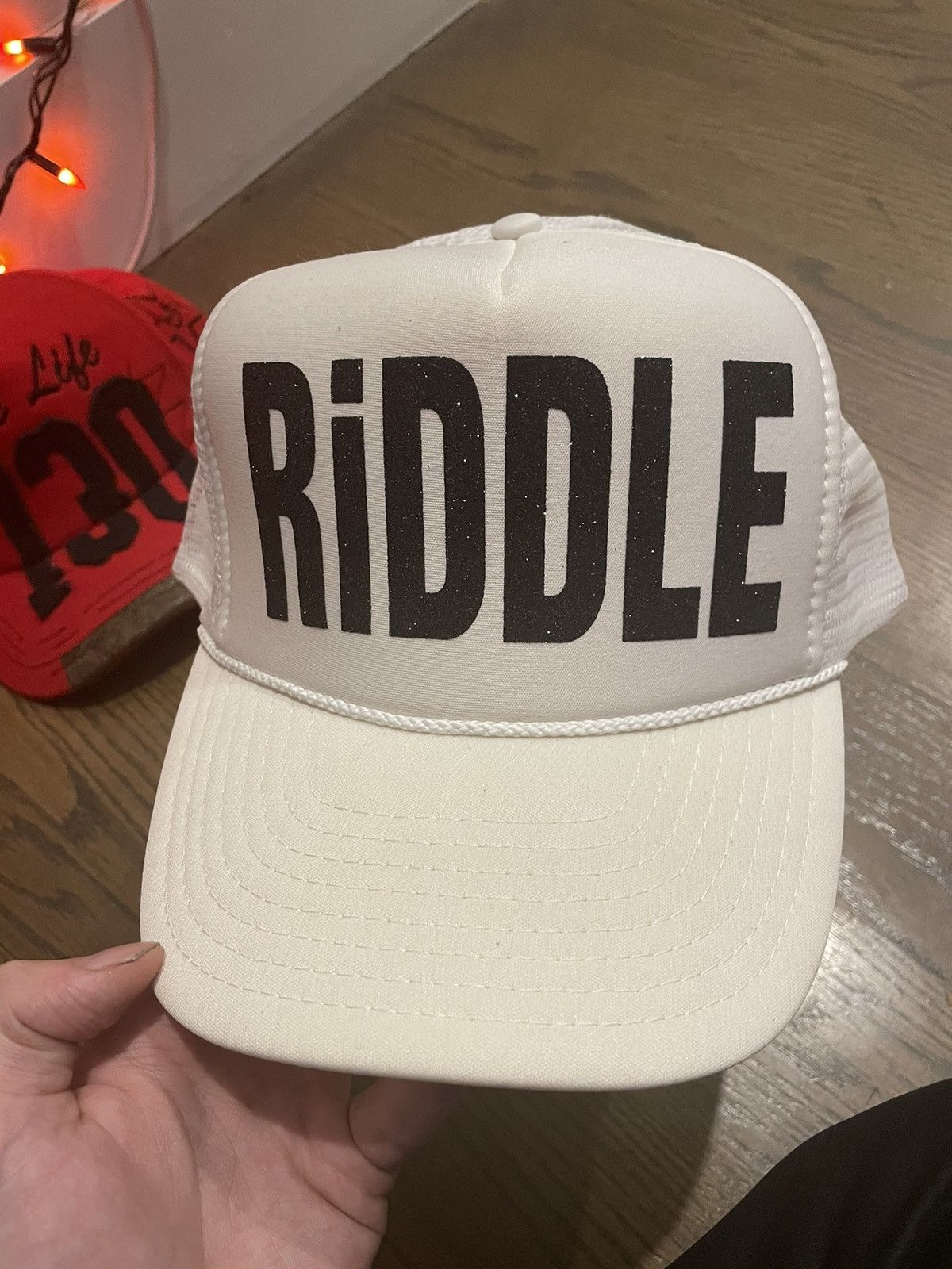 Antony Riddle RIDDLE black and white sparkle logo hat | Grailed