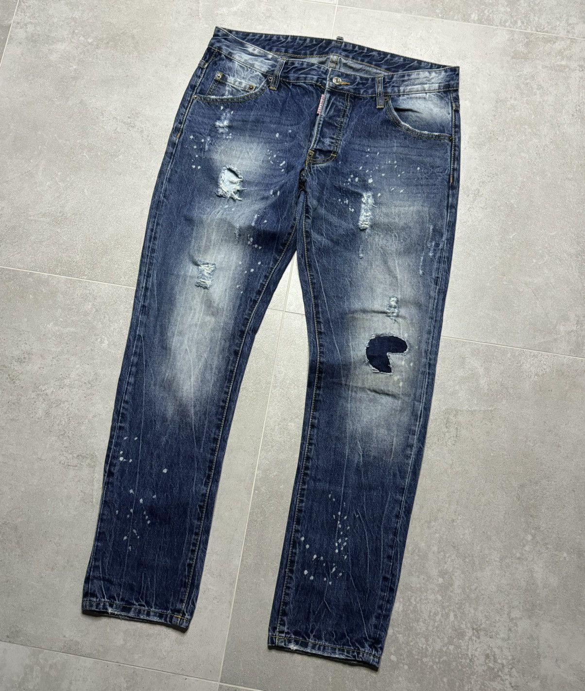 Dsquared2 "DsQuared Navy Painted Ripped Y2K Jeans" | Grailed
