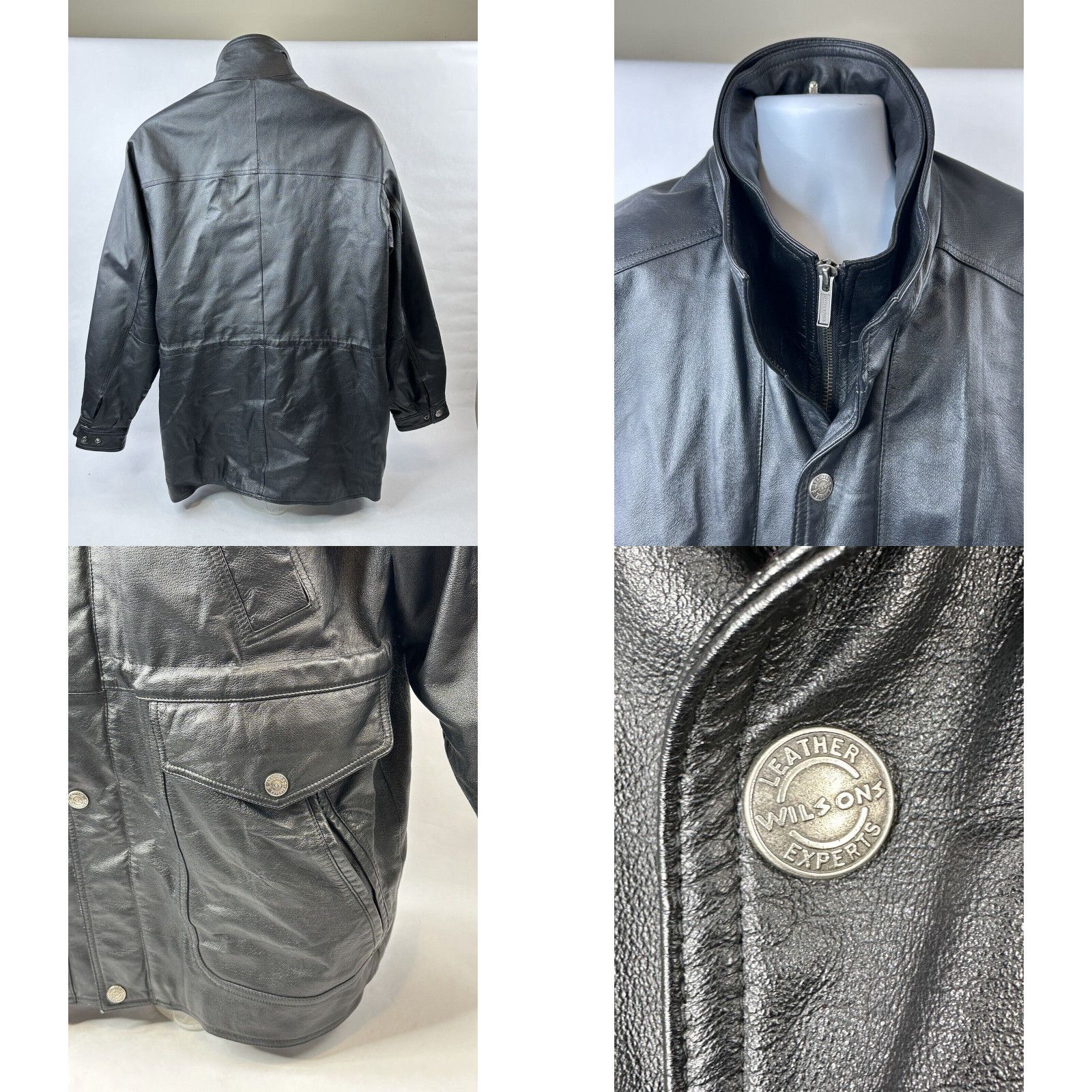 Vintage Wilsons Leather Jacket Mens Large Black 3M Removable Thinsulate ...