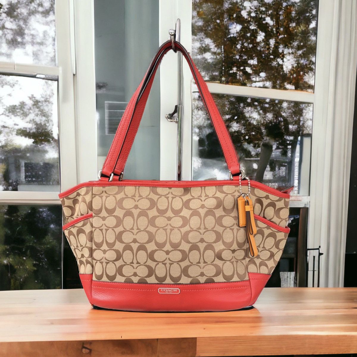 Coach COACH 23297 PARK SIGNATURE JACQUARD CARRIE TOTE BAG BURGUNDY ...