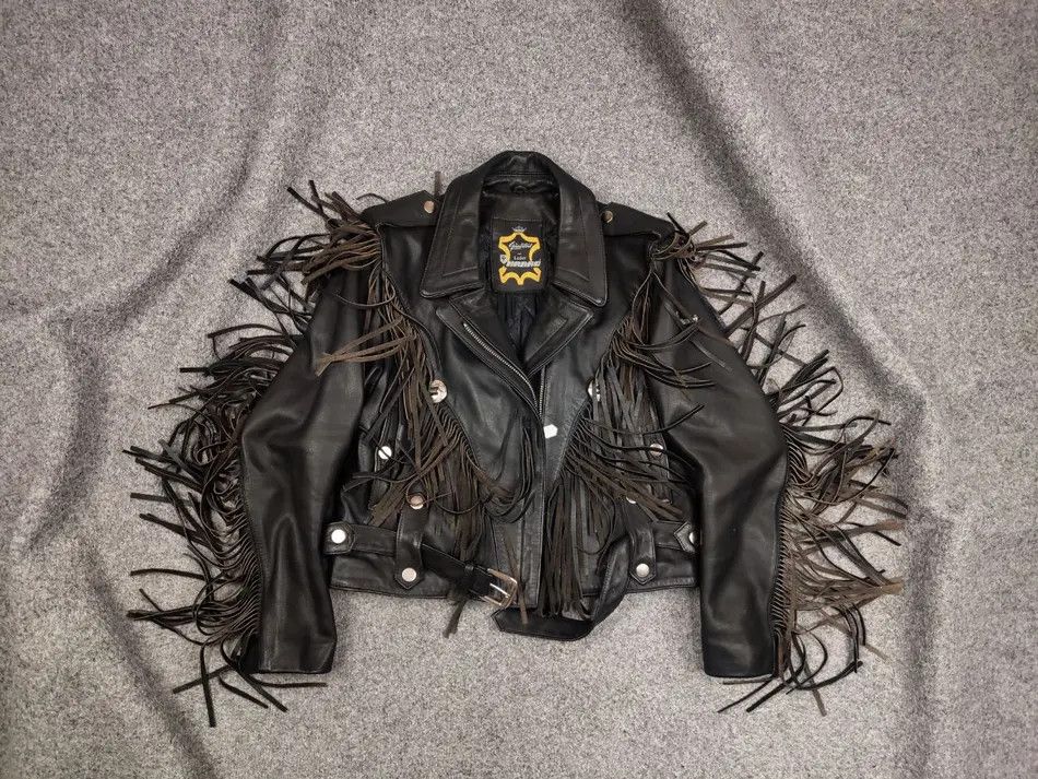 Vintage Vintage 90's Harro Western leder leather Black Biker Jacket ...