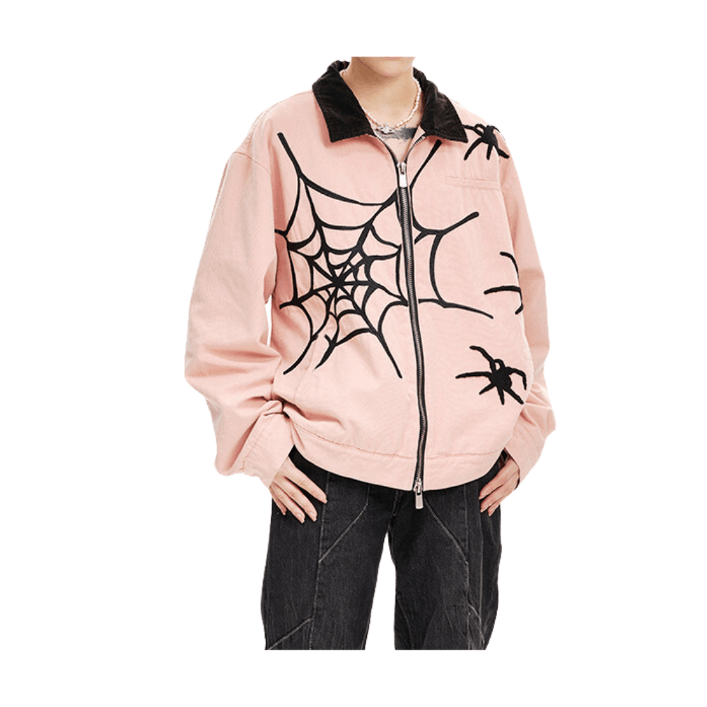 Retro Jacket × Streetwear Spider Zip Up Pink Graphic Work Jacket | Grailed
