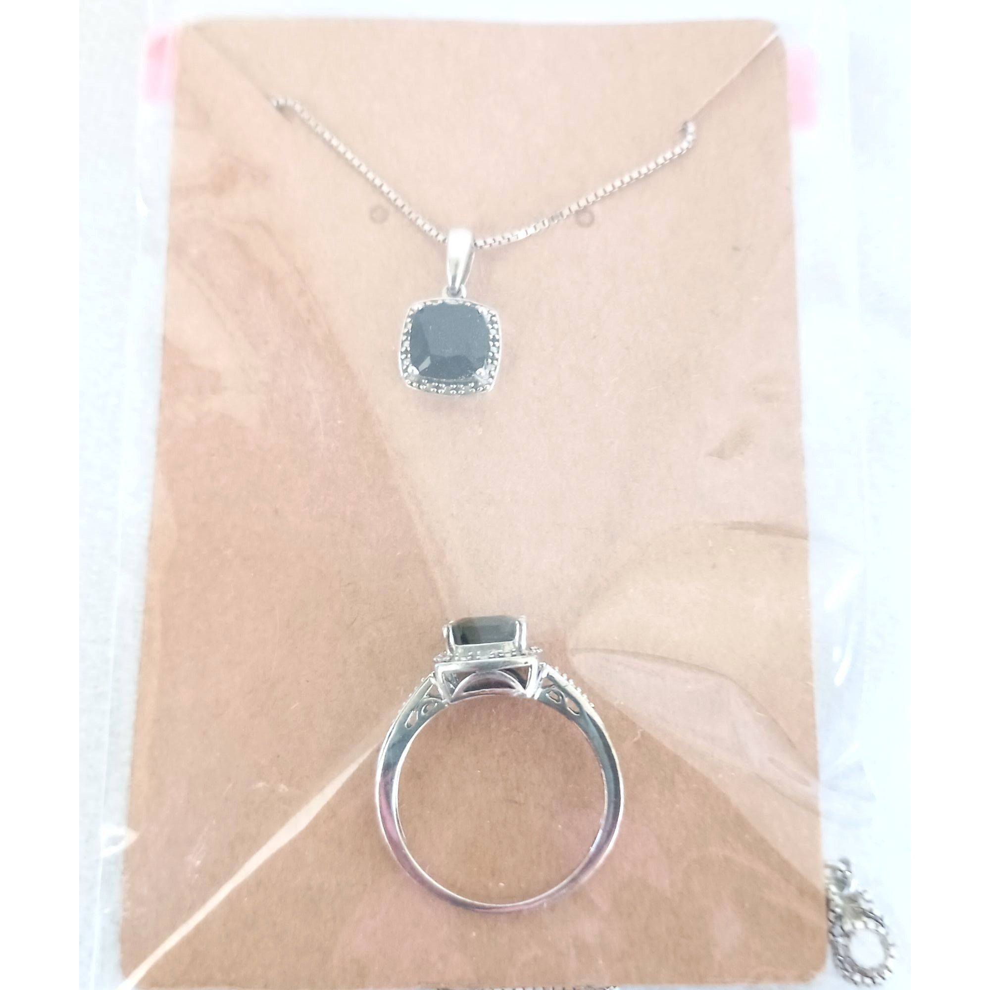 Macys Macy's S925 Sterling Silver Onyx necklace & ring set | Grailed