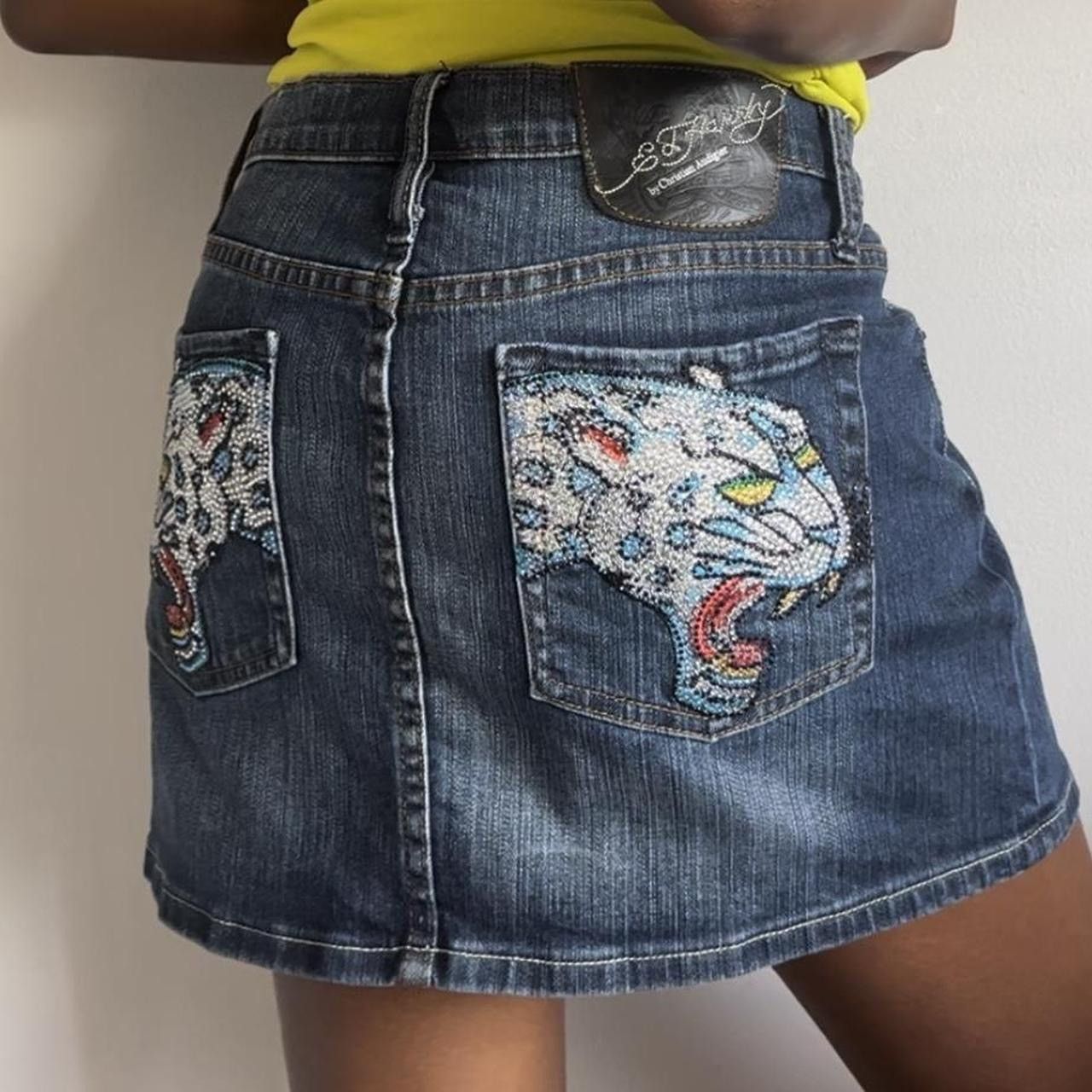 Ed Hardy × Streetwear × Vintage Ed Hardy denim mini skirt | Grailed