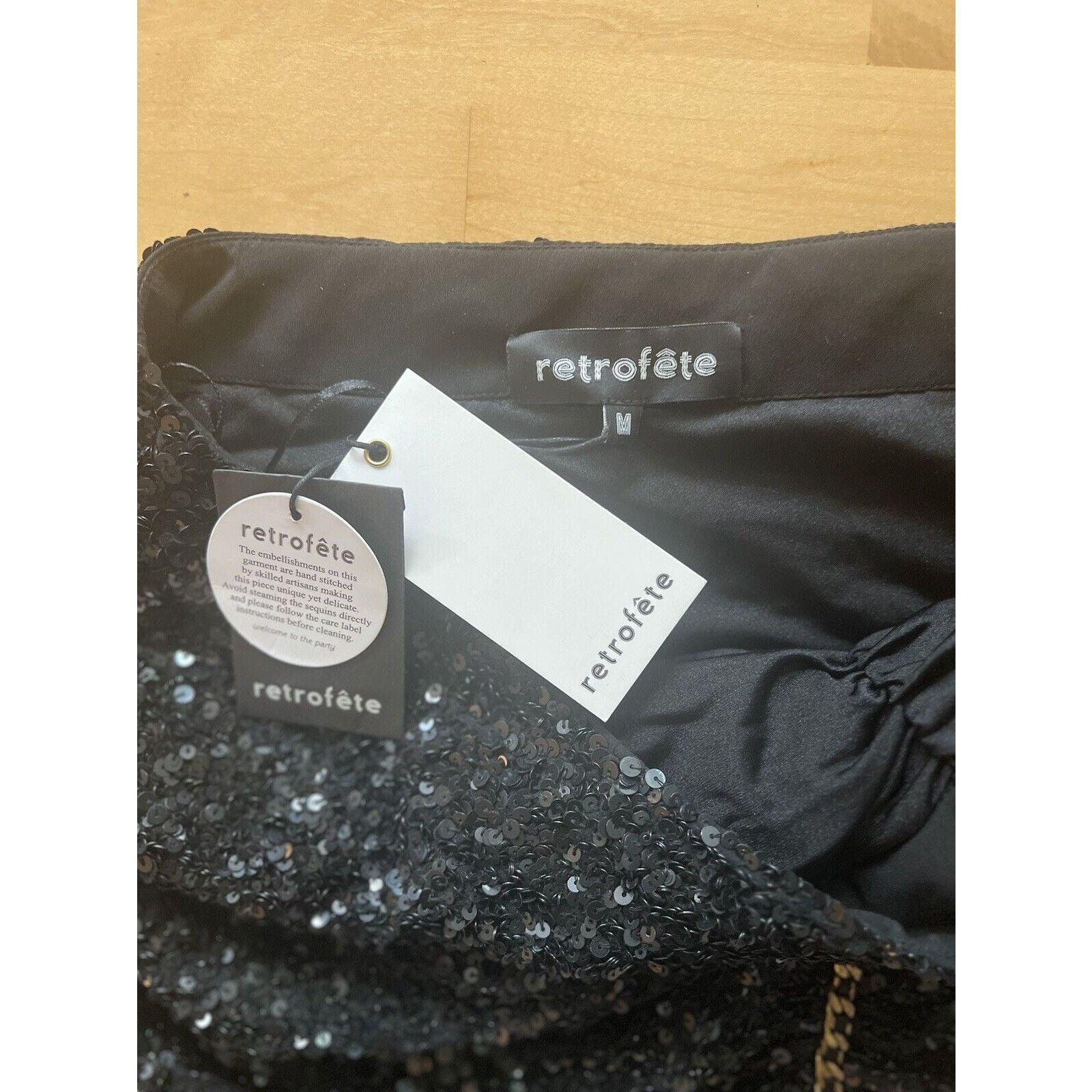 Retrofete NWT Retrofete Celestia Black Sequin Mini Skirt Chain Detail ...