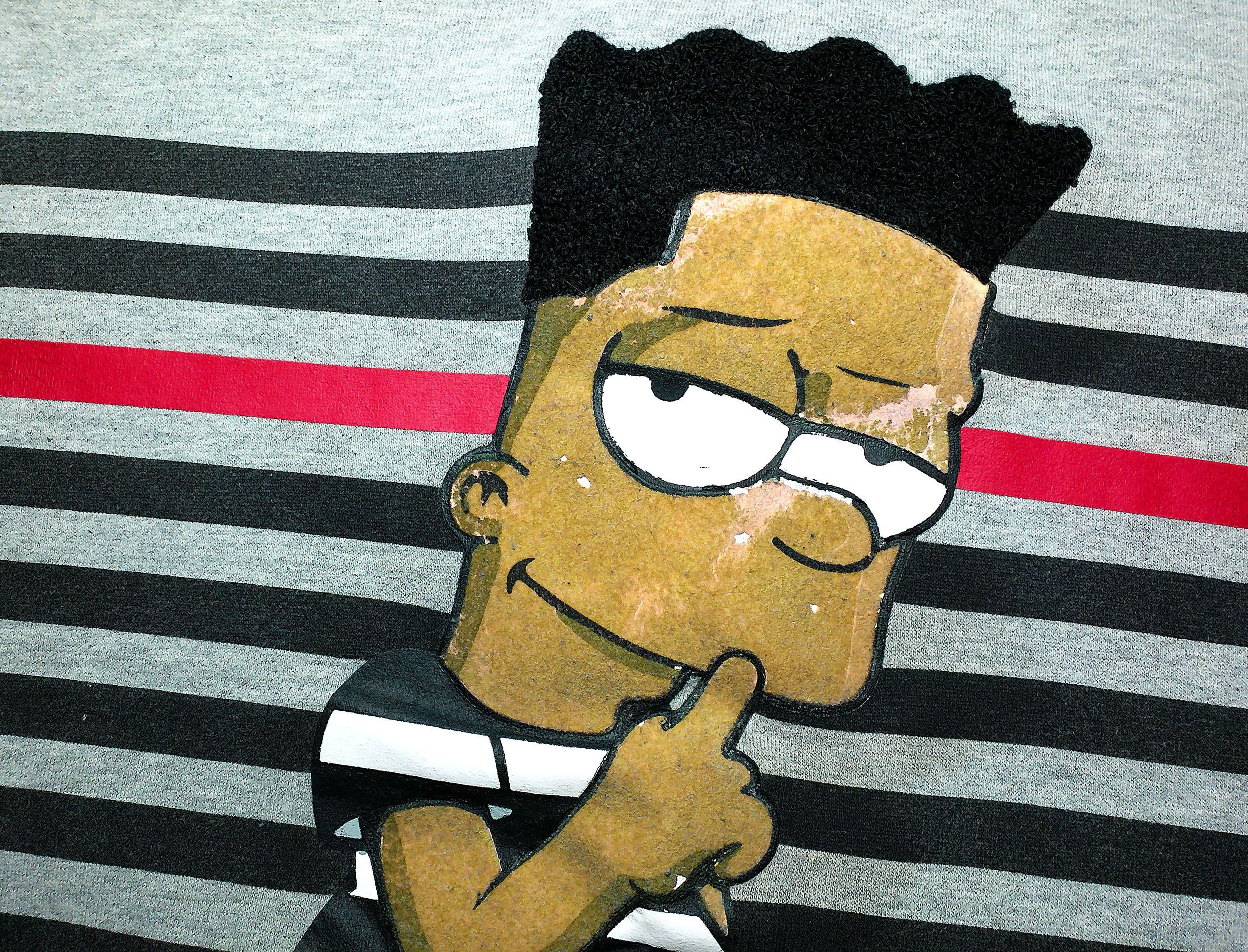 Custom Vtg Rare Black Bart Simpson Flippin' Bird Inmate Sweater M | Grailed