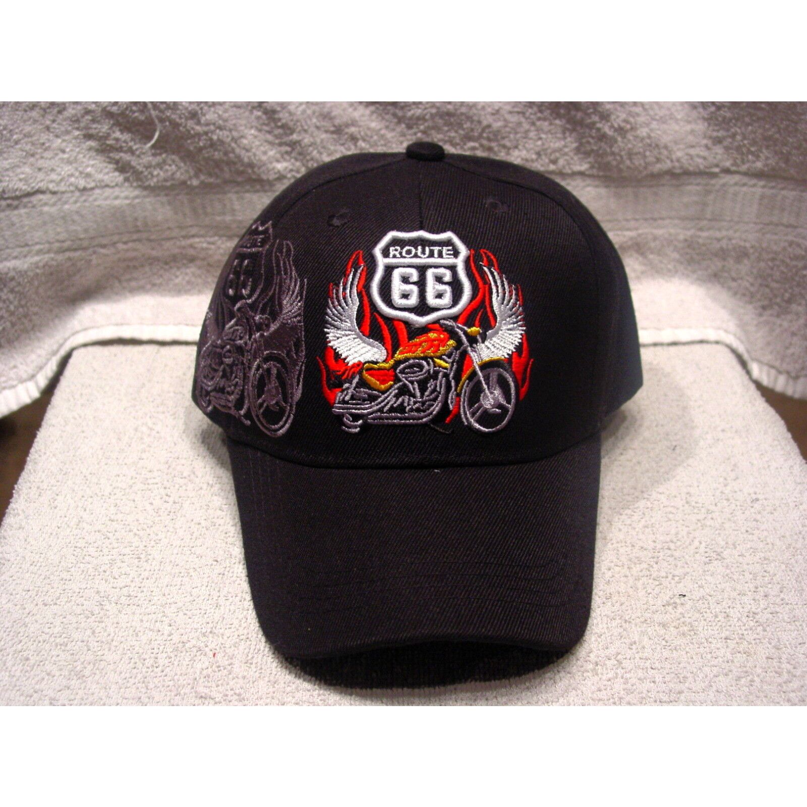 Route 66 ROUTE 66 AND MOTORCYCLE BASEBALL CAP ( BLACK ) | Grailed