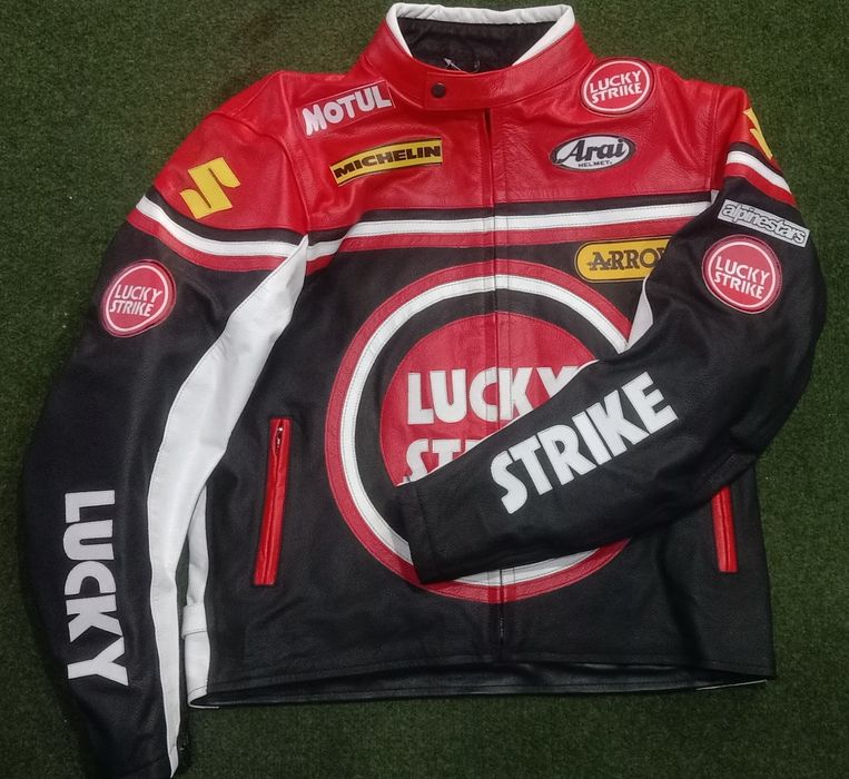 Genuine Leather Vintage Lucky Strike Motorcycle Racing Real Leather ...