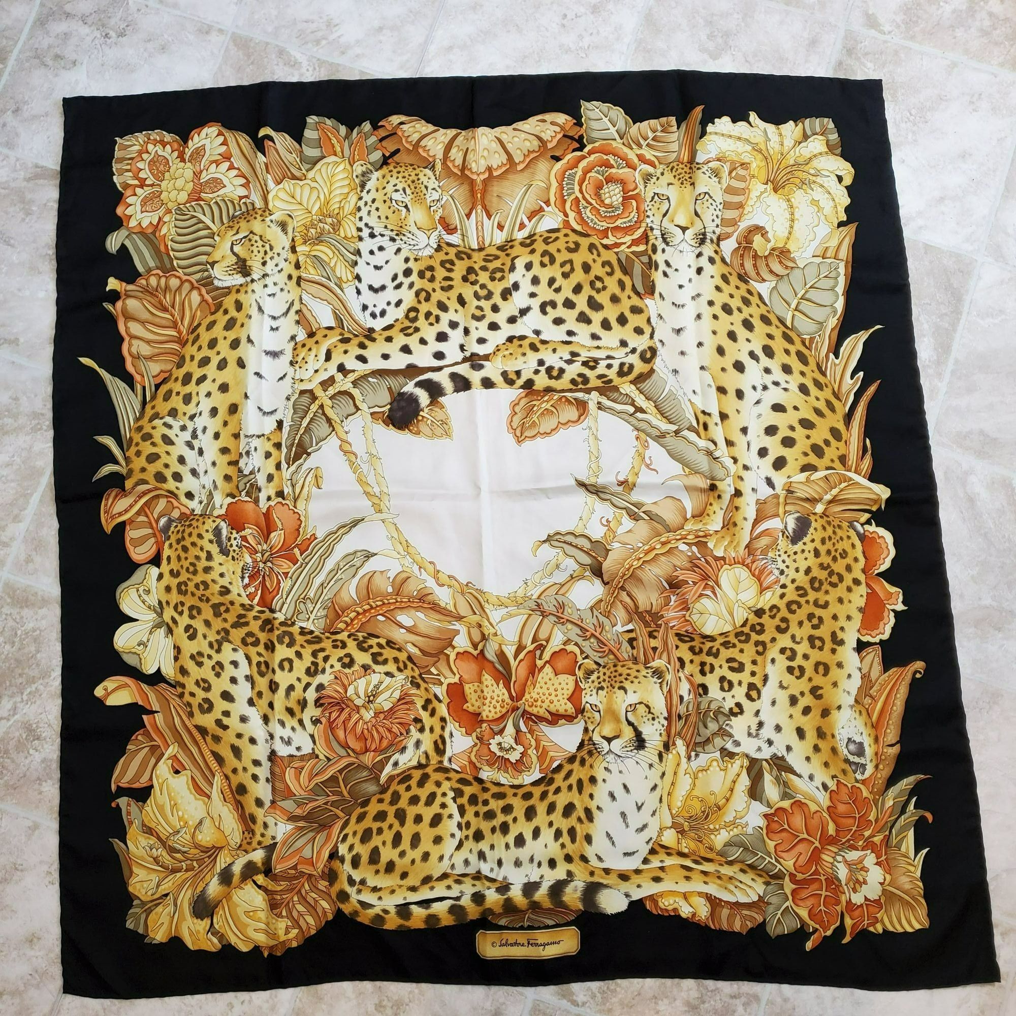 Salvatore Ferragamo Salvatore Ferragamo 100% Silk Leopard Pattern Scarf ...