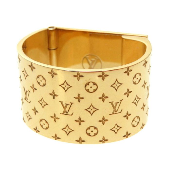 Louis Vuitton LOUIS VUITTON Monogram Textile Brooch Nanogram Gold ...
