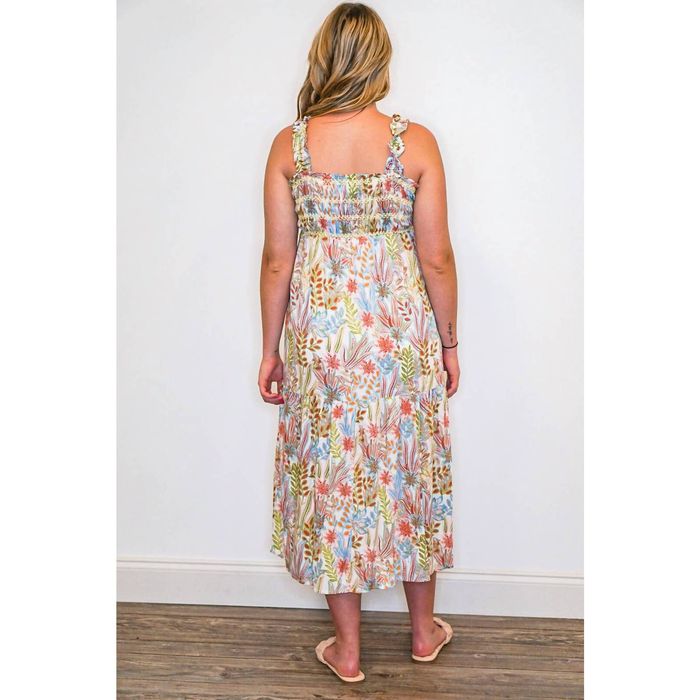 Designer THML Floral Print Smocked Midi Dress In Cream | Grailed