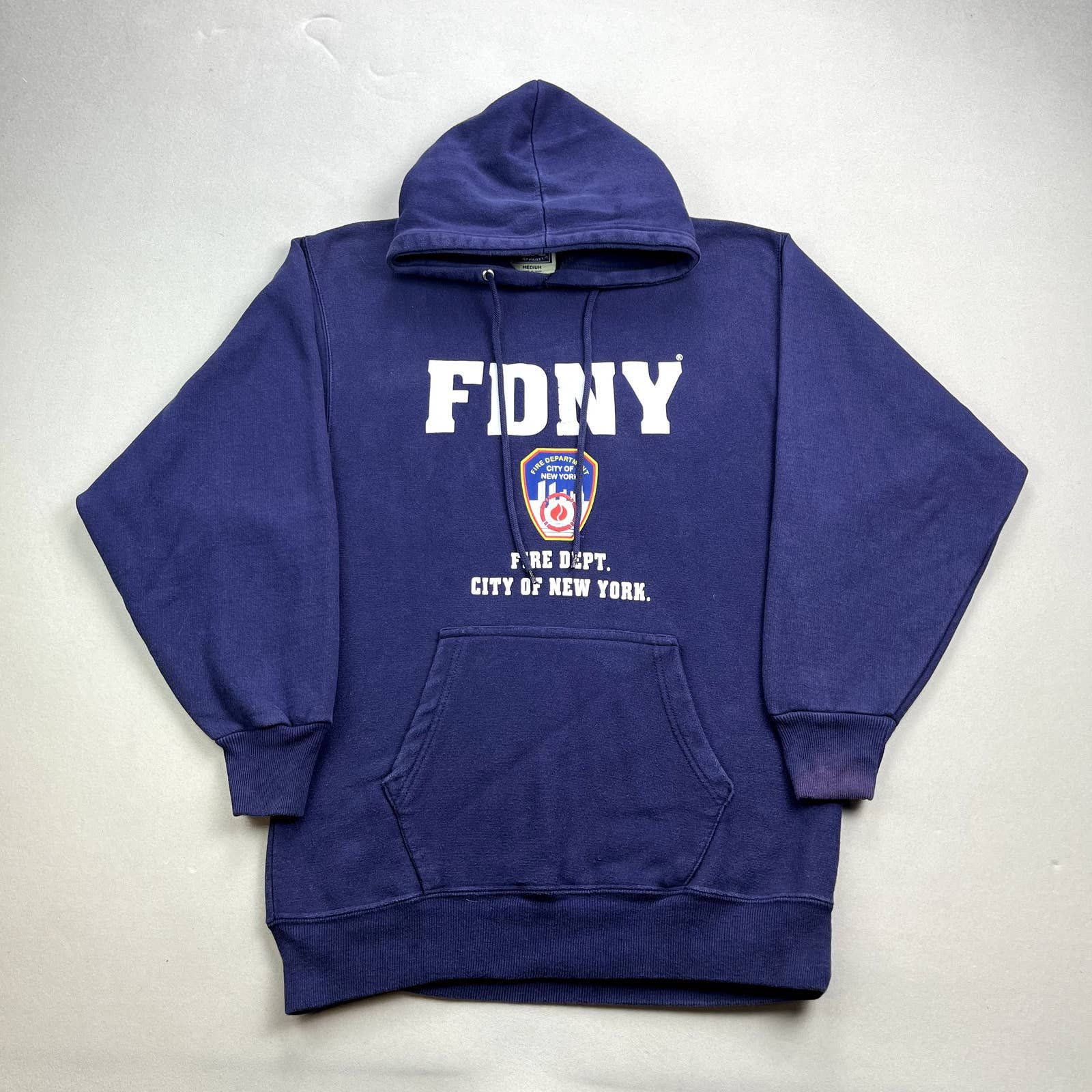 Vintage FDNY Hoodie Sweatshirt Medium Blue Fire Department New York ...