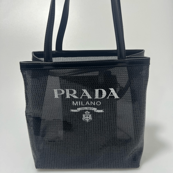 Prada Prada Mini Logo Sequin & Leather Tote Bag Black | Grailed
