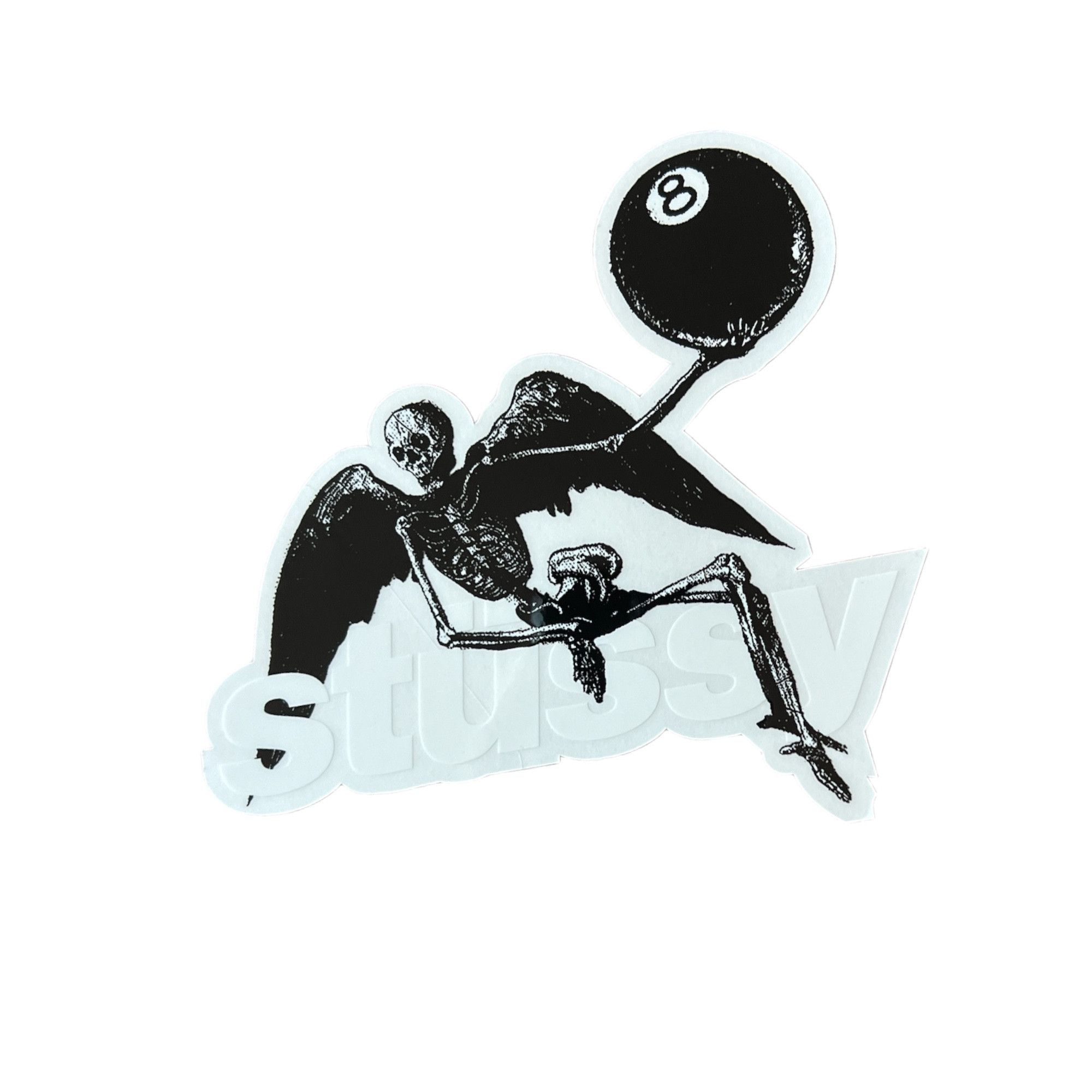Stickers × Stussy Stussy Skeleton 8 Ball Sticker White | Grailed