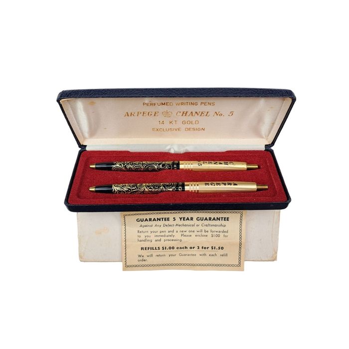 Vintage Vintage Chanel Arpege Ink Pen Set 14K Gold Filagree Perfume ...