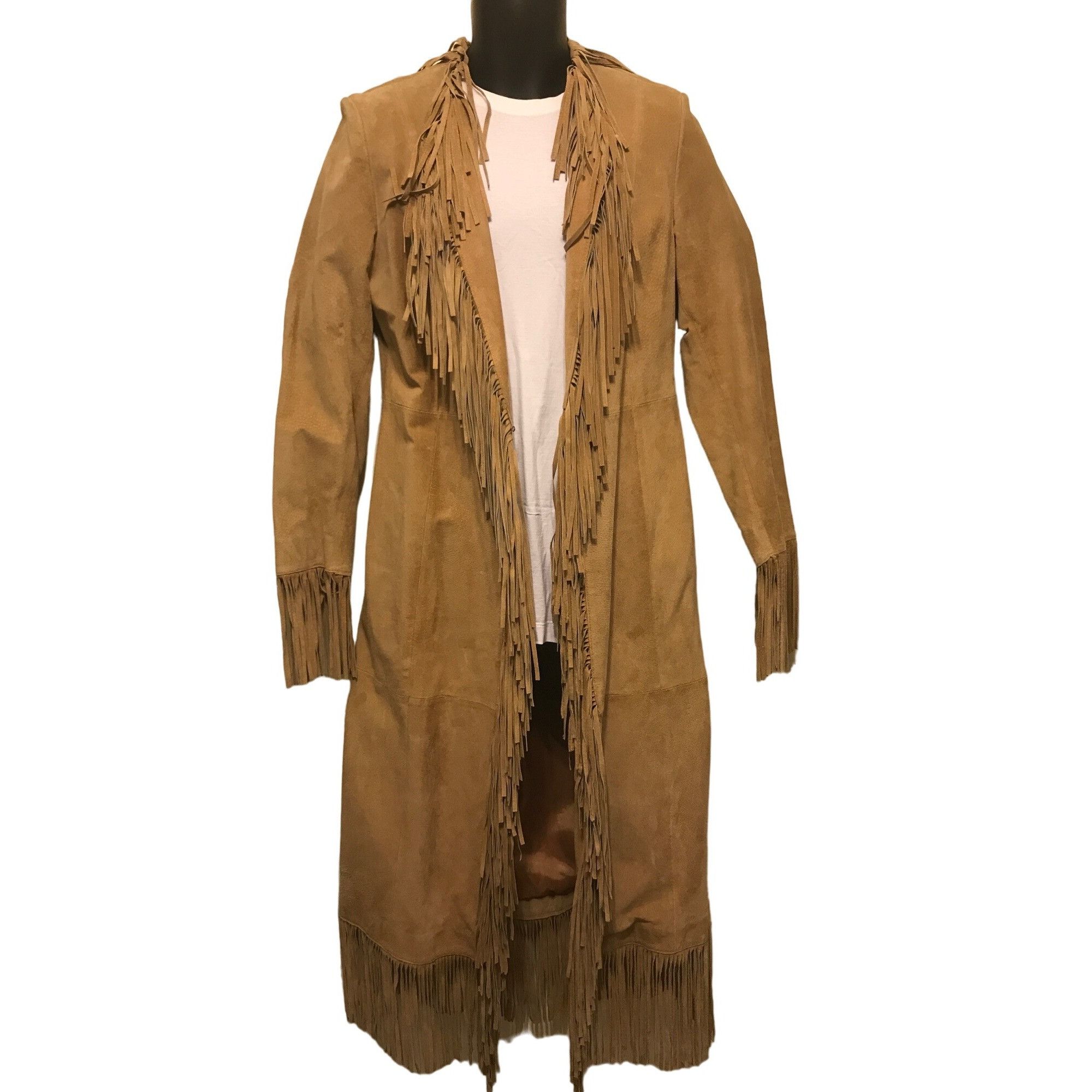 Vintage Gallery Women's Fringed Tan Suede Western Duster Buster Coat ...