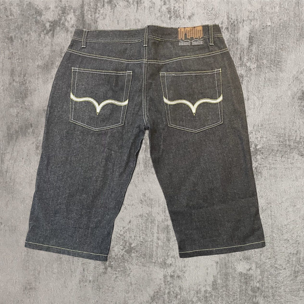 Rap Tees Red bbq remixed y2k long denim shorts jorts | Grailed