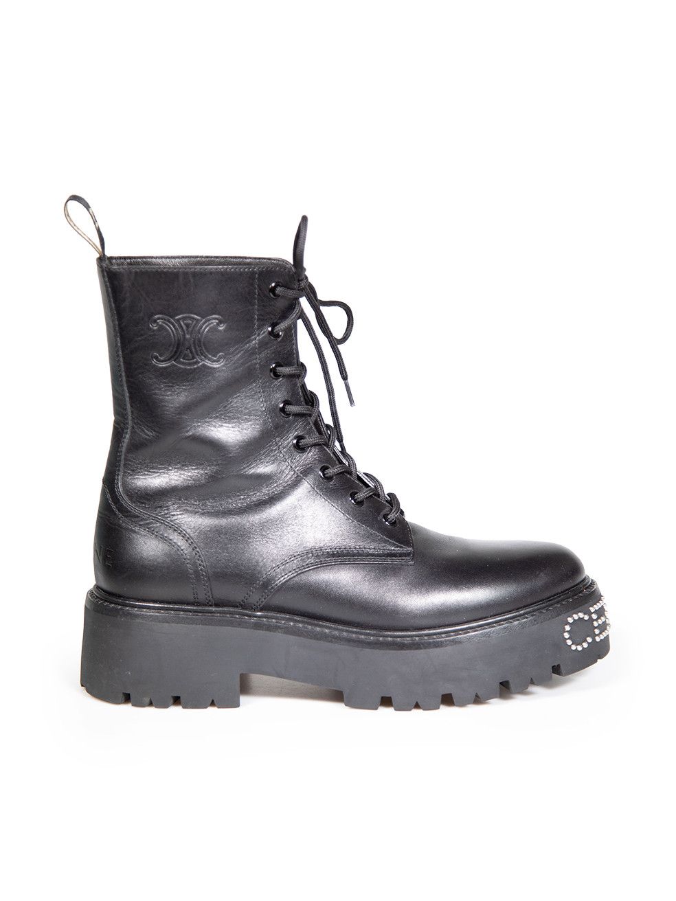 Celine Black Leather Studded Logo Combat Boots | Grailed