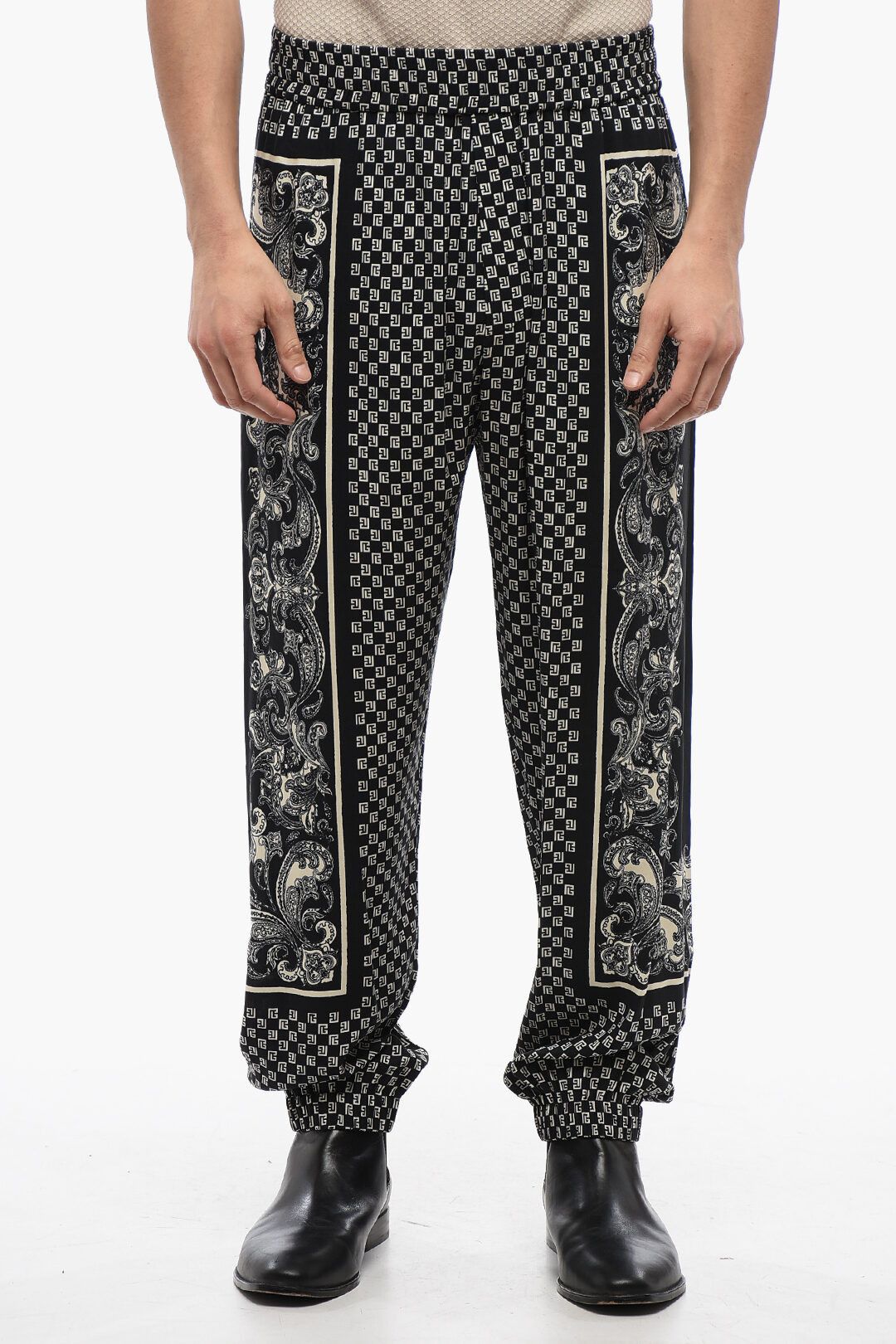 Balmain og1mm0325 Monogram Viscose Pant in Black White | Grailed