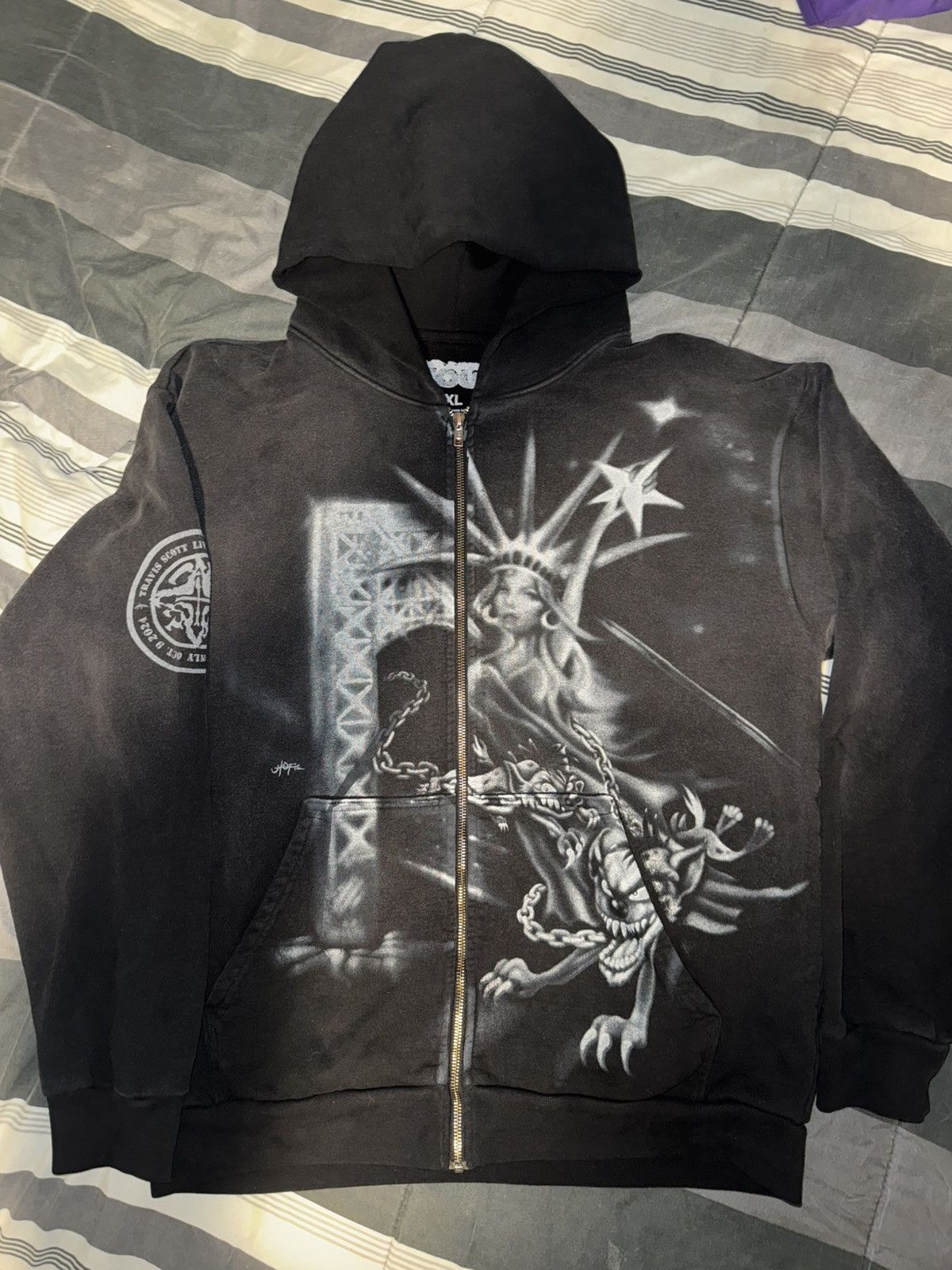 Travis Scott Travis Scott Utopia Metlife Black Zip Up Hoodie sz XL ...