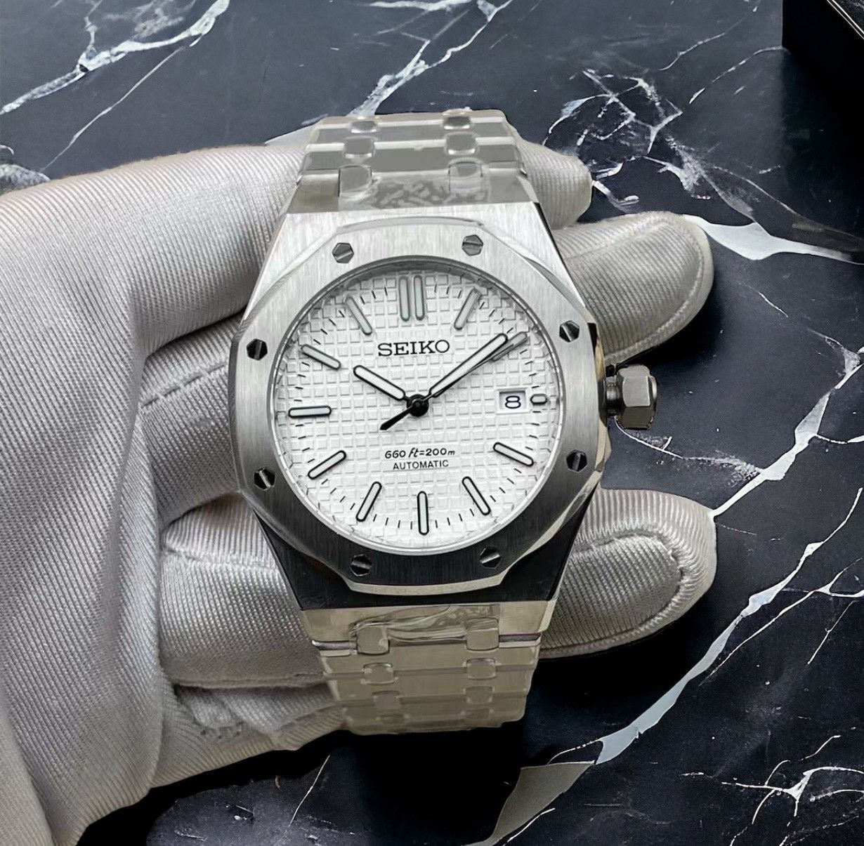 Japanese Brand × Seiko Seiko Royal Oak White Waffle Dial Steel ...