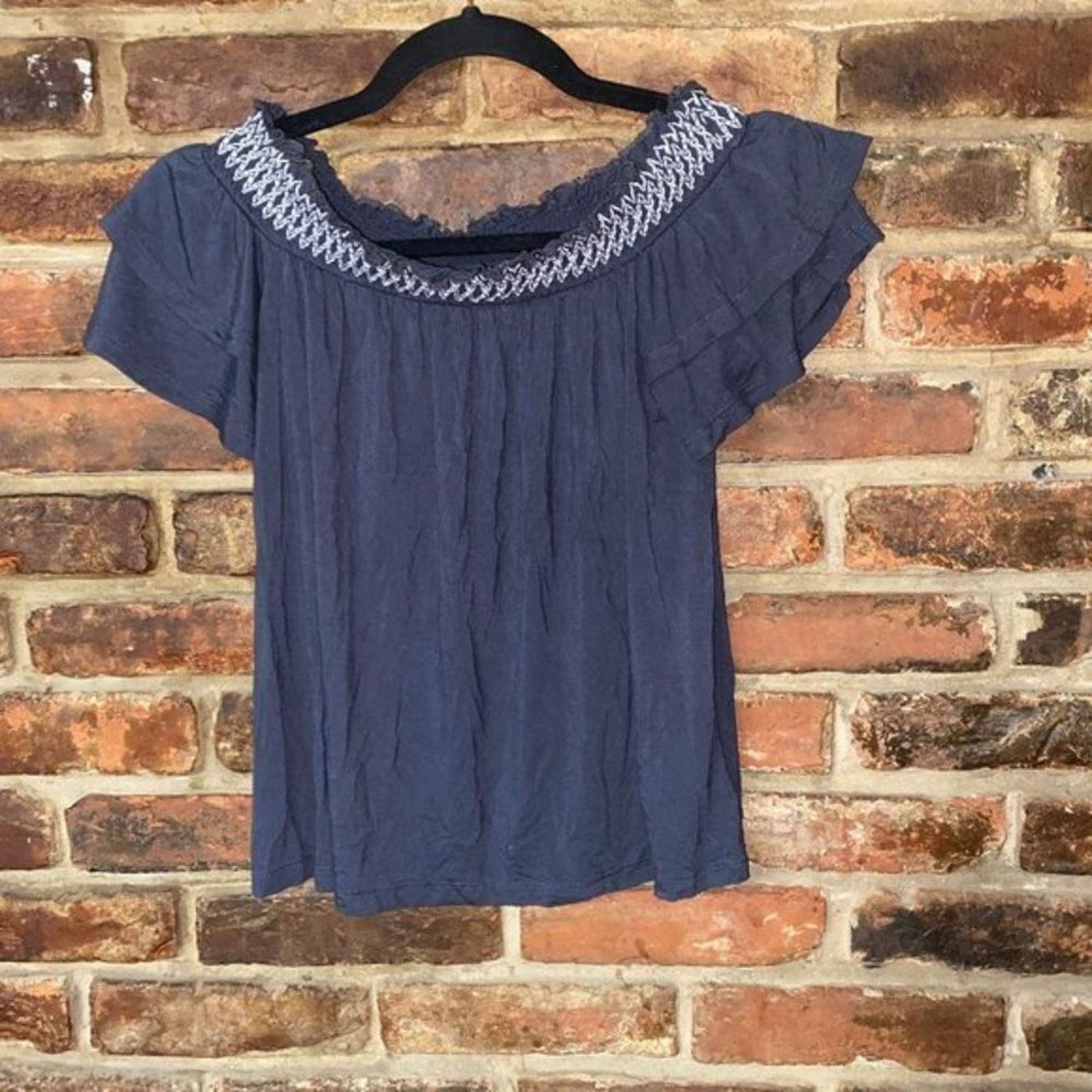 American Eagle Outfitters American Eagle Soft & Sexy Blue Flutter Smocked Top Small | Grailed
