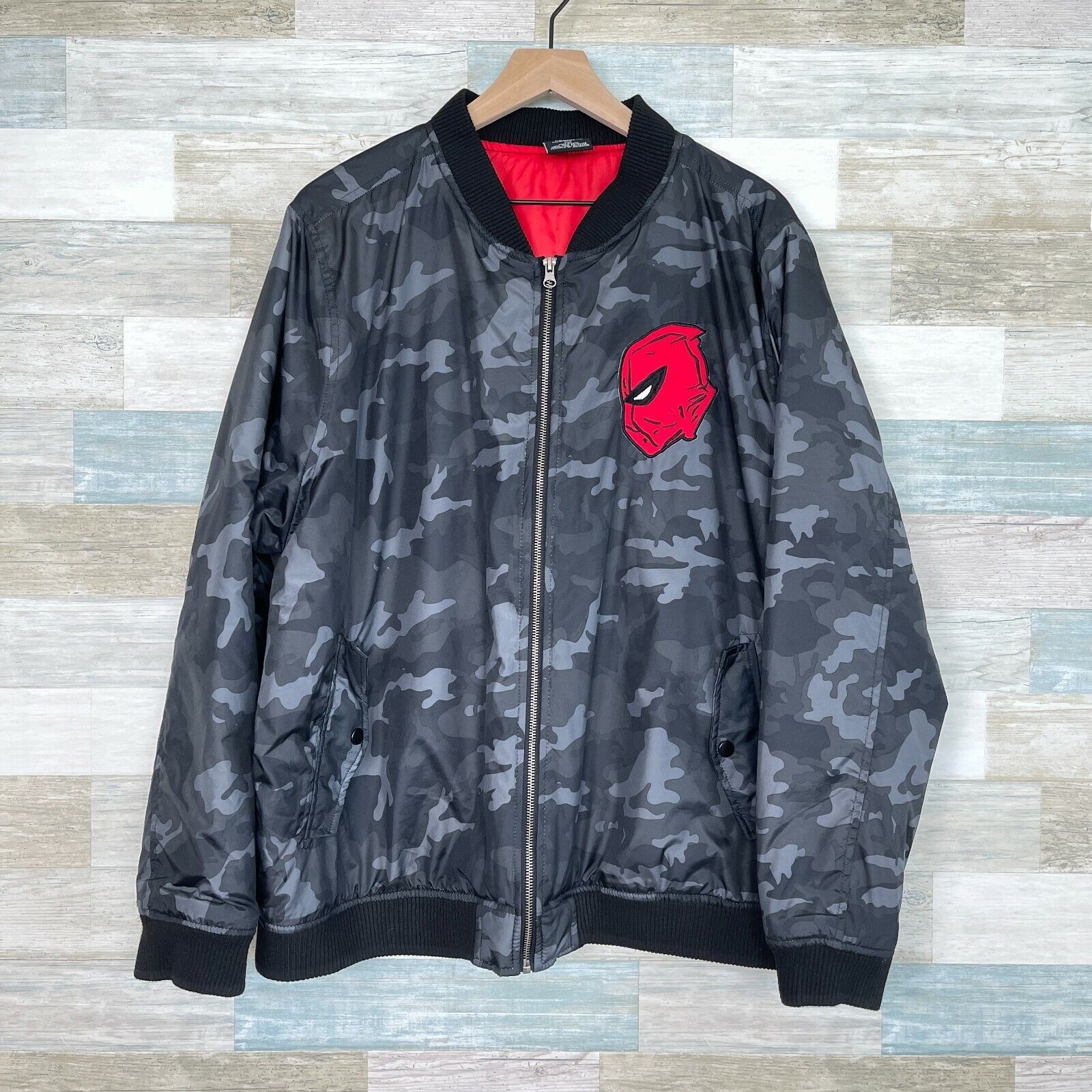 Marvel Comics Marvel Deadpool Camouflage Bomber Puffer Jacket Mens XXL ...