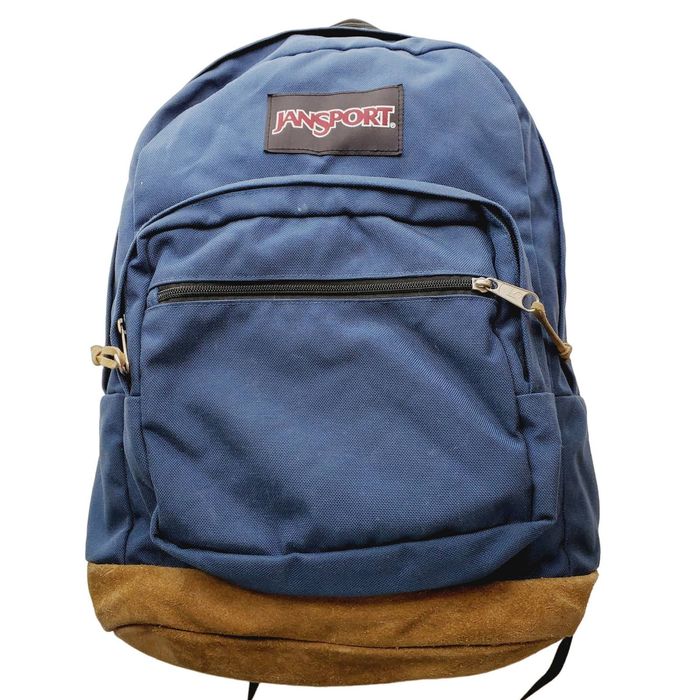Jansport JanSport RightPack Navy Blue & Tan Leather Bottom Backpack ...